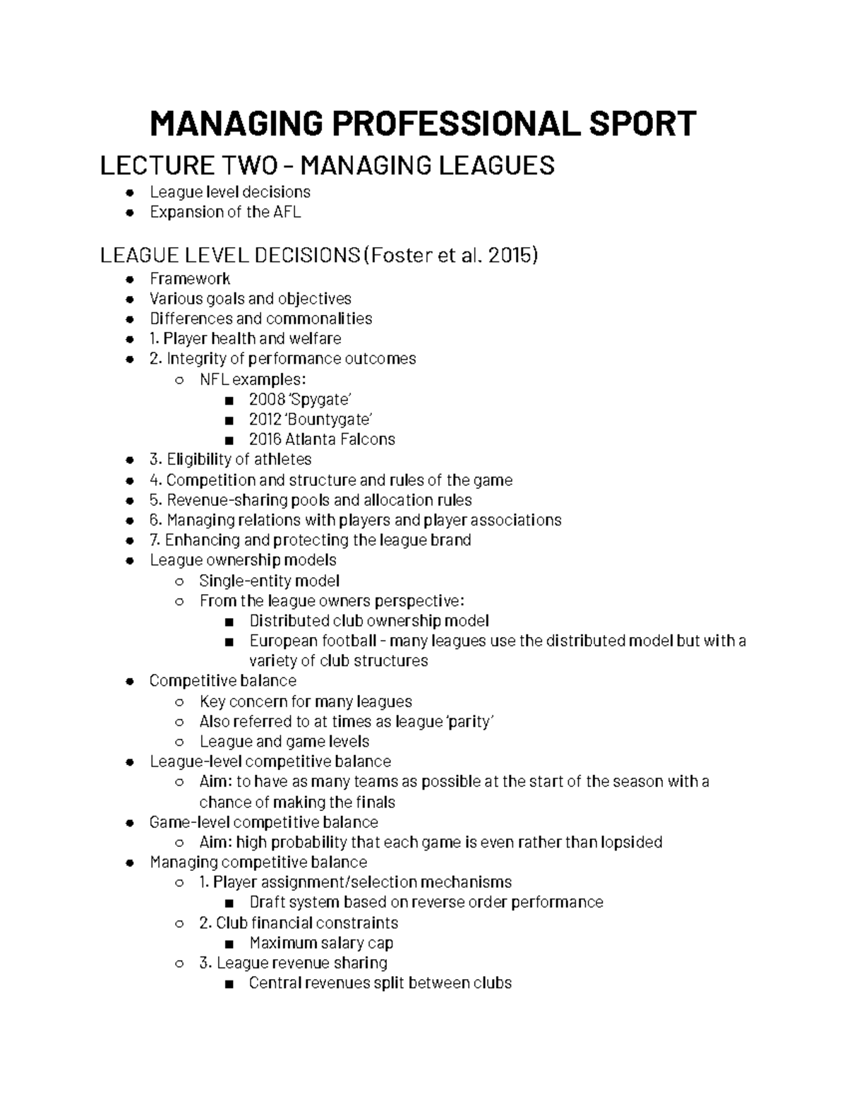 Managing Professional Sport lecture two - MANAGING PROFESSIONAL SPORT ...