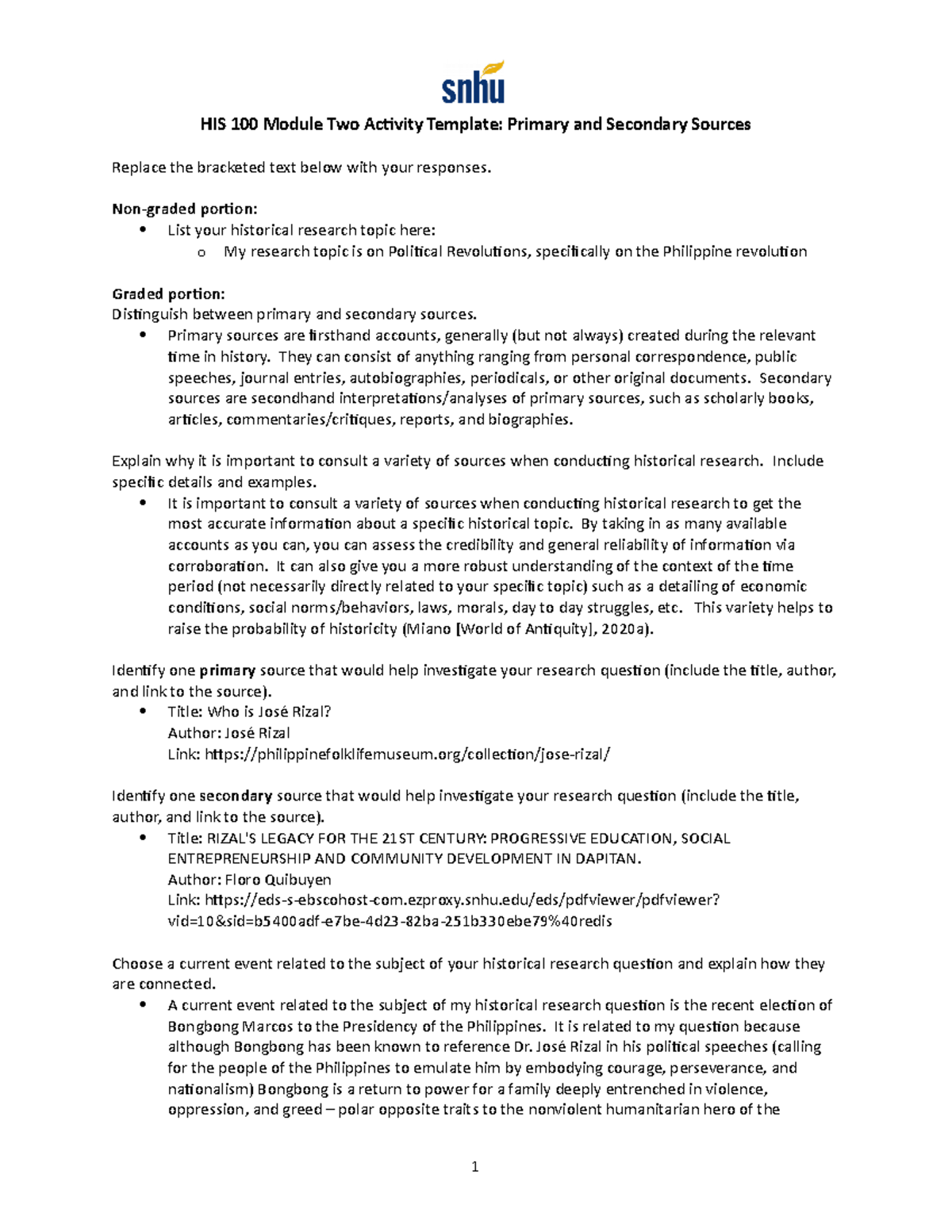 Module Two Activity Sources HIS100 - HIS 100 Module Two Activity ...