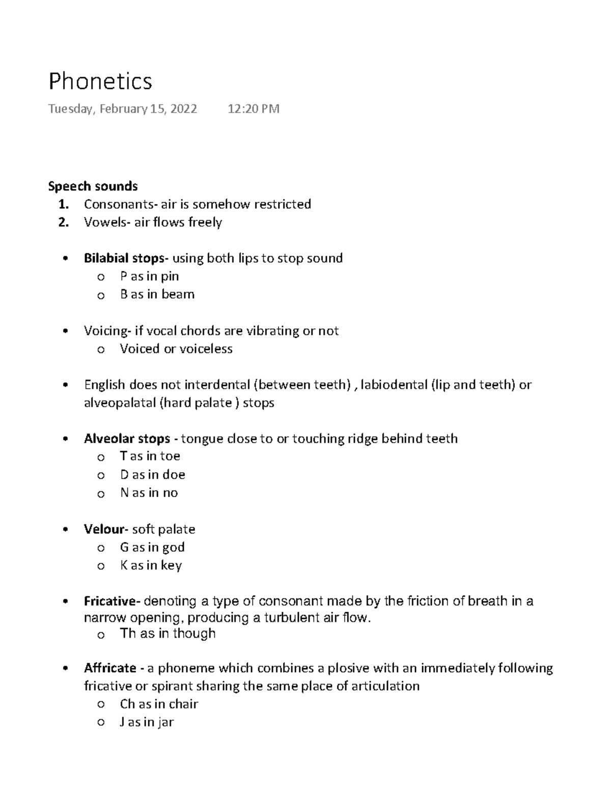 Phonetics Chapter - Speech sounds 1. Consonants- air is somehow ...