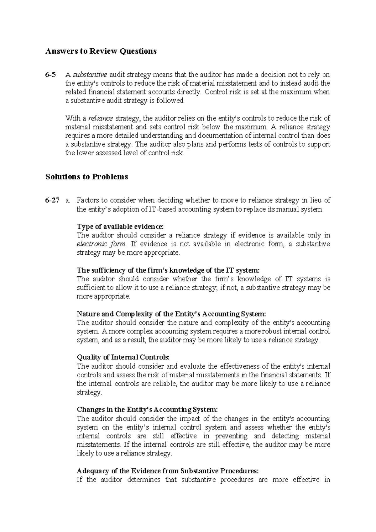 auditing: Chap06 Tutorial Solution - Answers to Review Questions 6-5 A ...