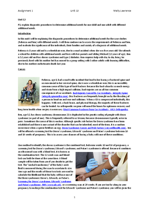 BTEC Level 3 Health and Social Care - Unit 12: Supporting Individuals with Additional Needs ...