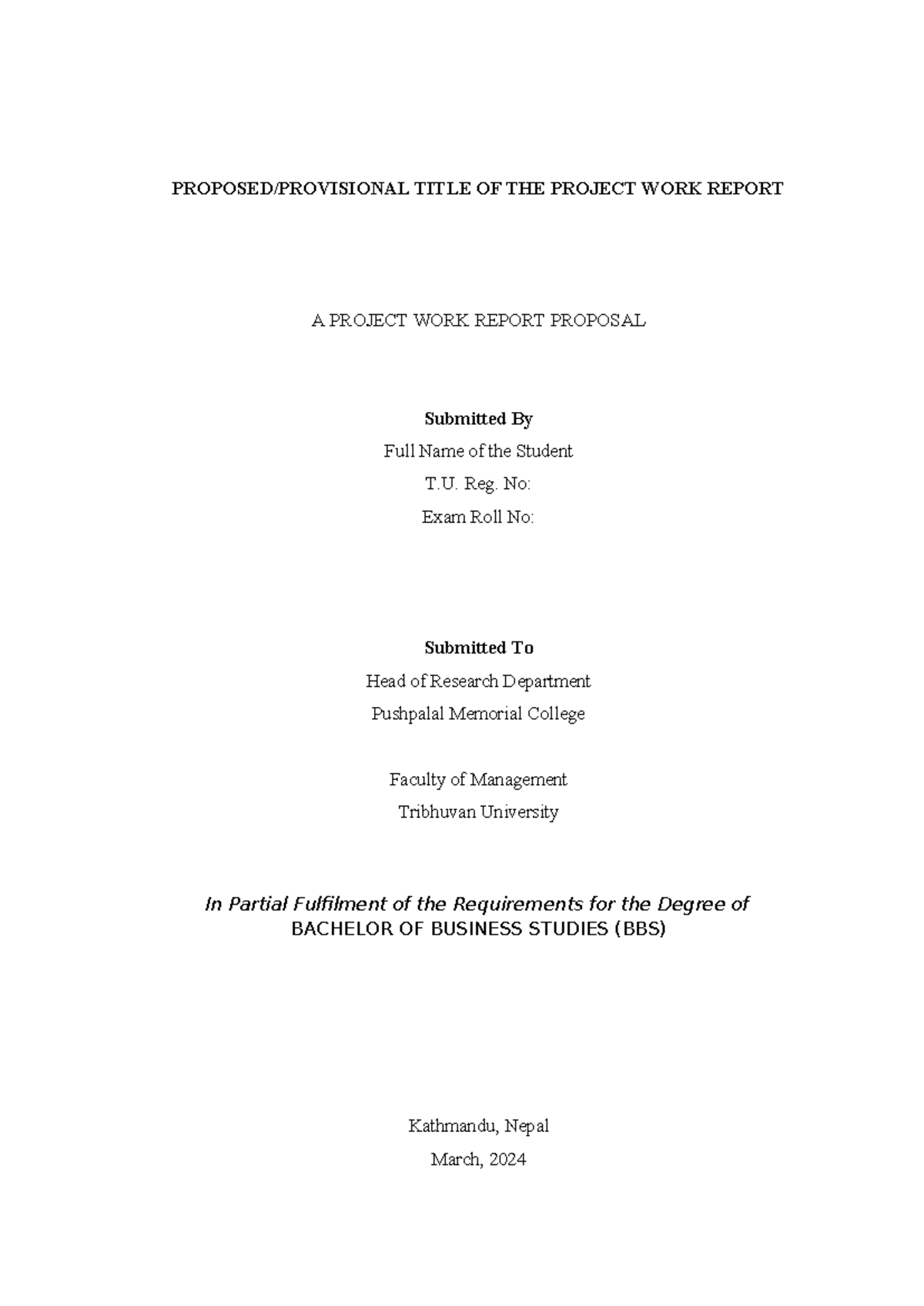 Proposal of Project Work Report PLMC - PROPOSED/PROVISIONAL TITLE OF ...