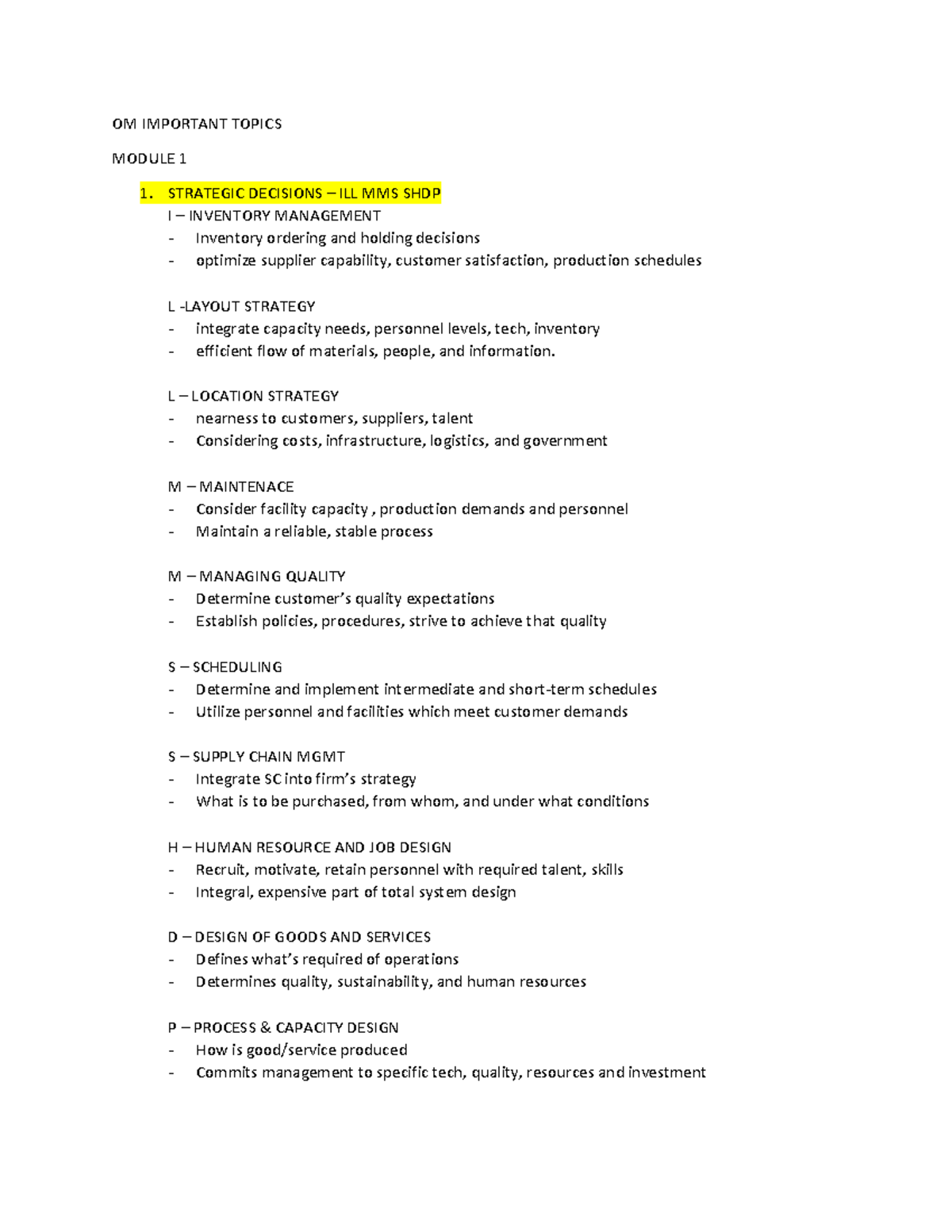 OM IMP Topics - Personal short nodes made before the exam - OM ...