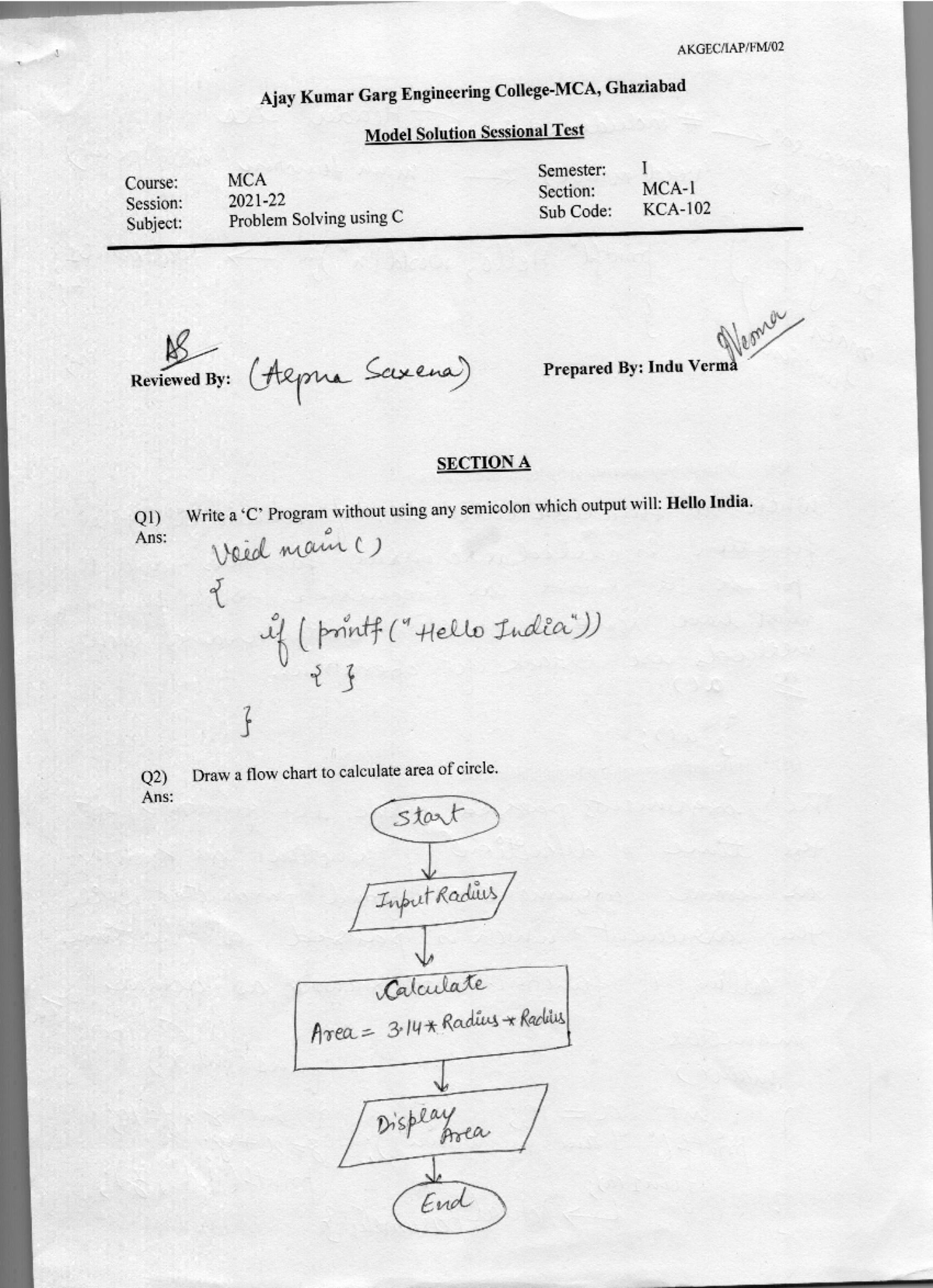 Problem Solving Using C KCA-102 ST Sol ODD 21-22 - Discrete Mathematics - Studocu