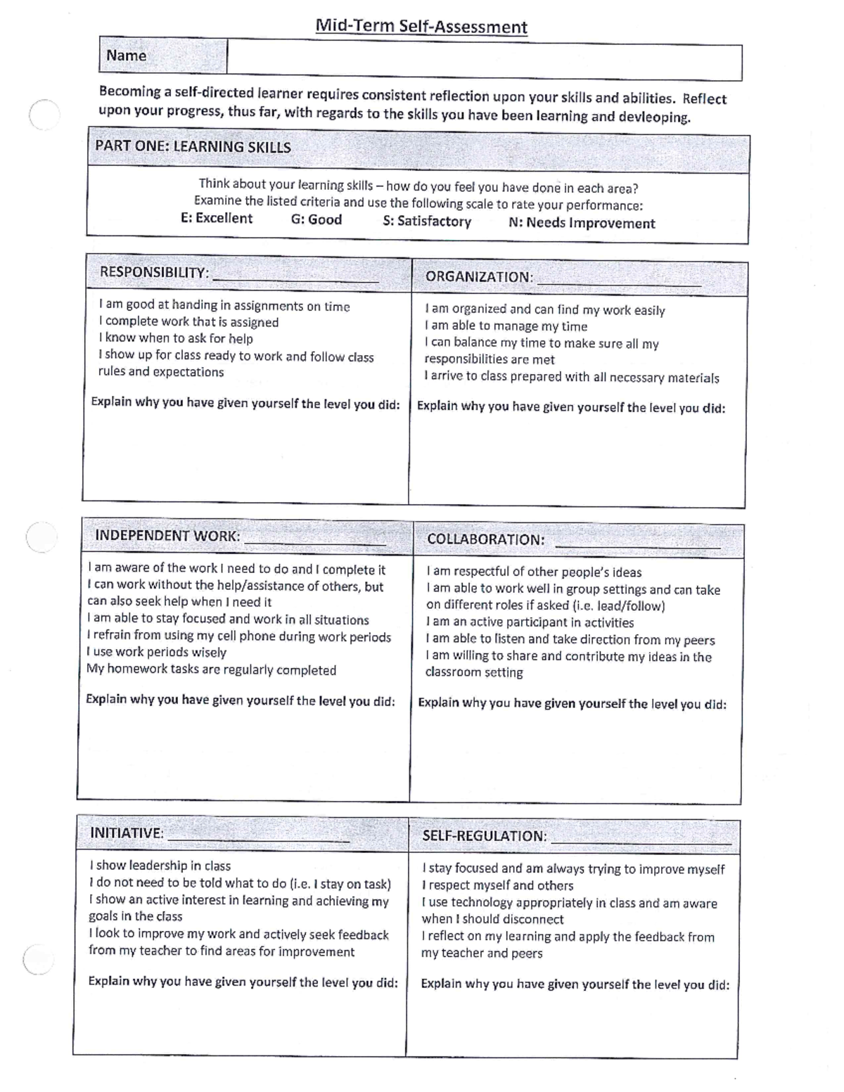 Drama Self Assesment - Self assessment, all information of rubric - Studocu