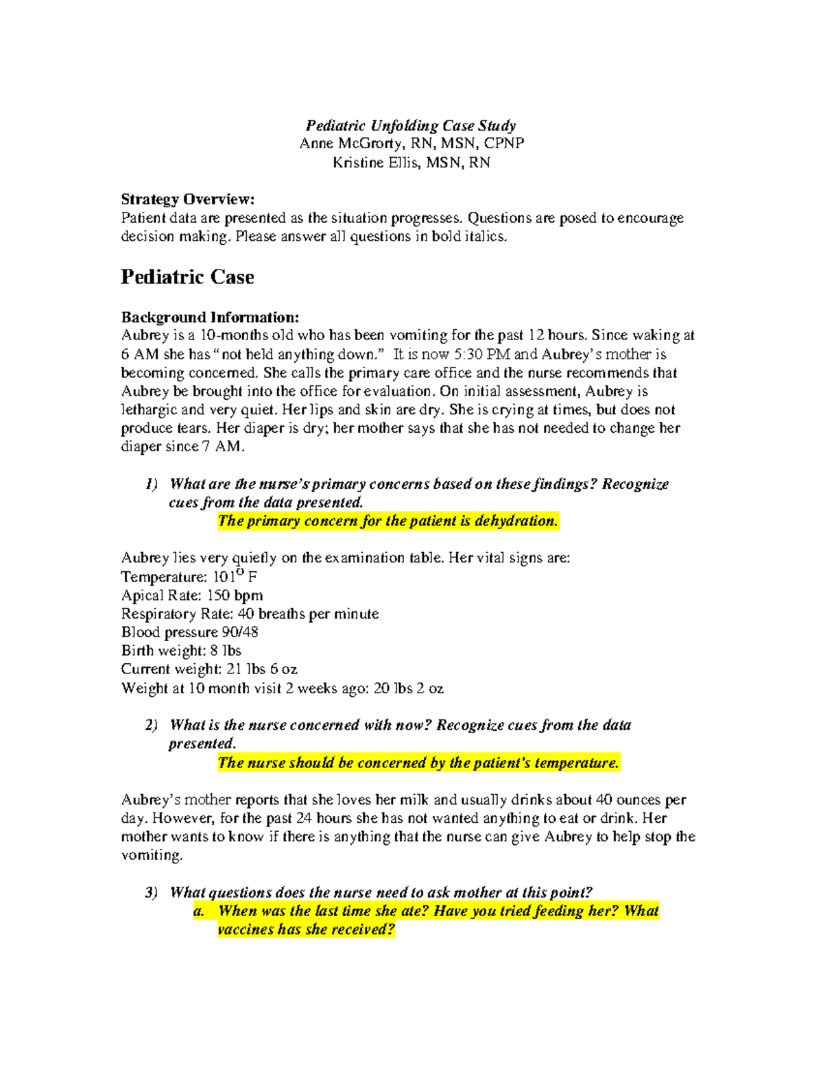 Peds Case Study- Pneumonia - Pediatric Unfolding Case Study Anne ...