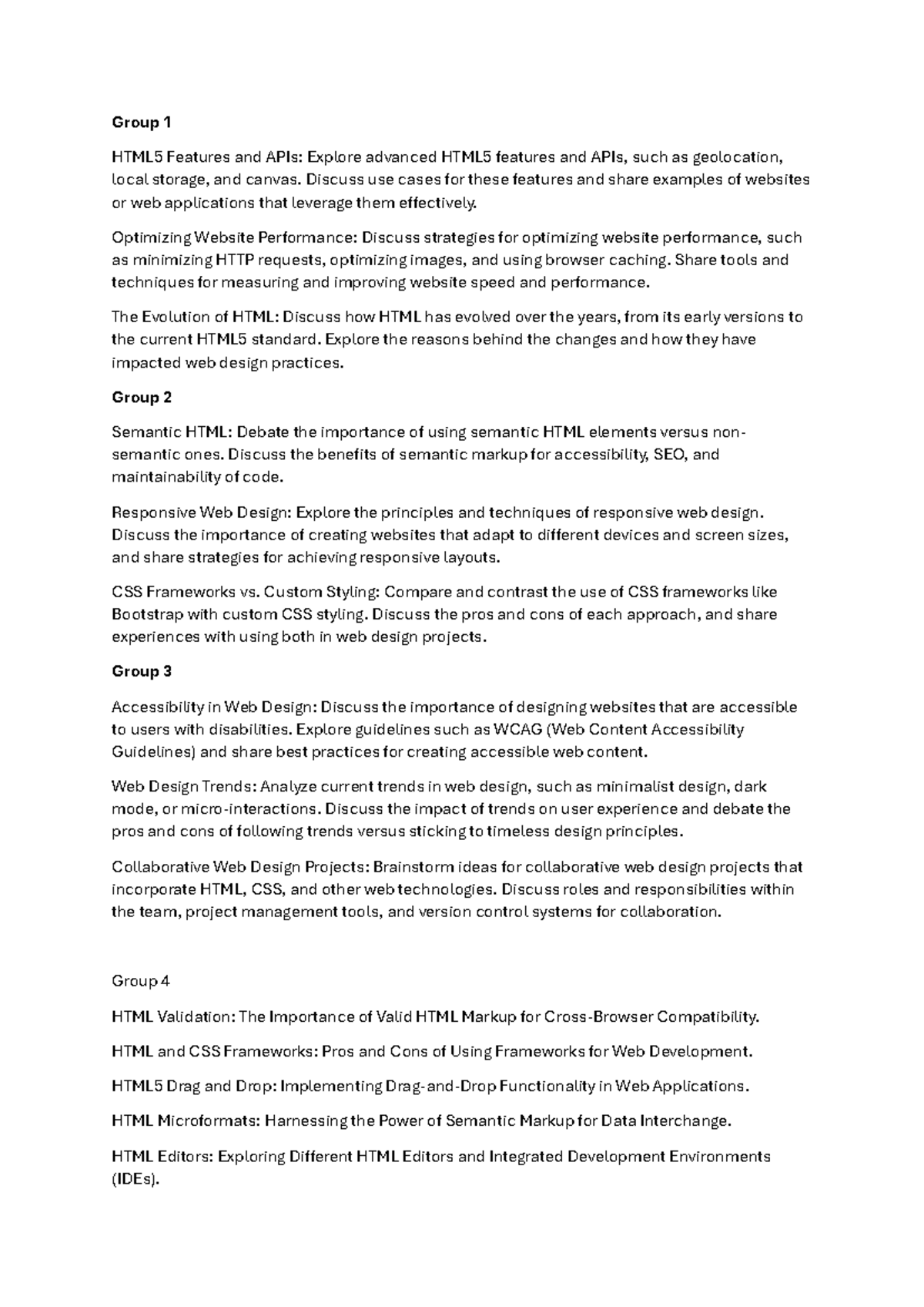 Html group work - Group 1 HTML5 Features and APIs: Explore advanced ...