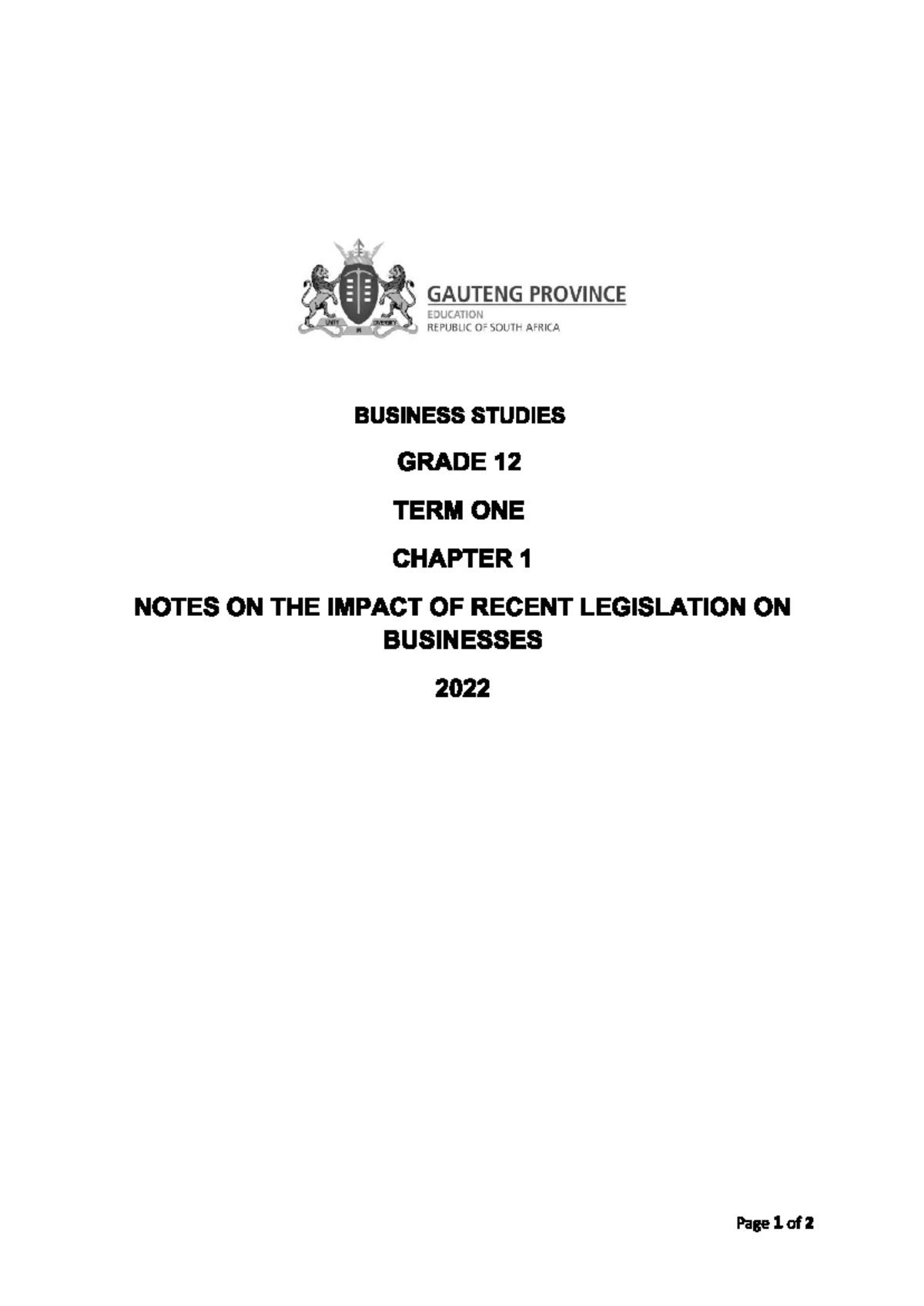 Chapter 1 Legislation - GAUTENG PROVINCE EDUCATION REPUBLIC OF SOUTH ...