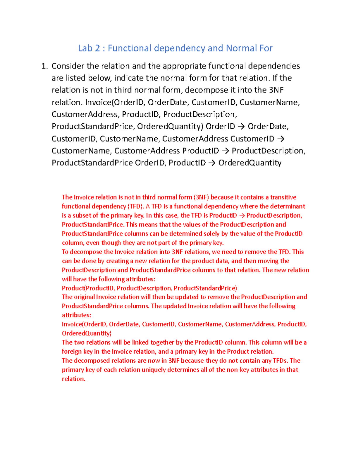 SE183391 Nguyen Hoang Hung DBI202 Lab2 - Lab 2 : Functional dependency and Normal For 1 ...