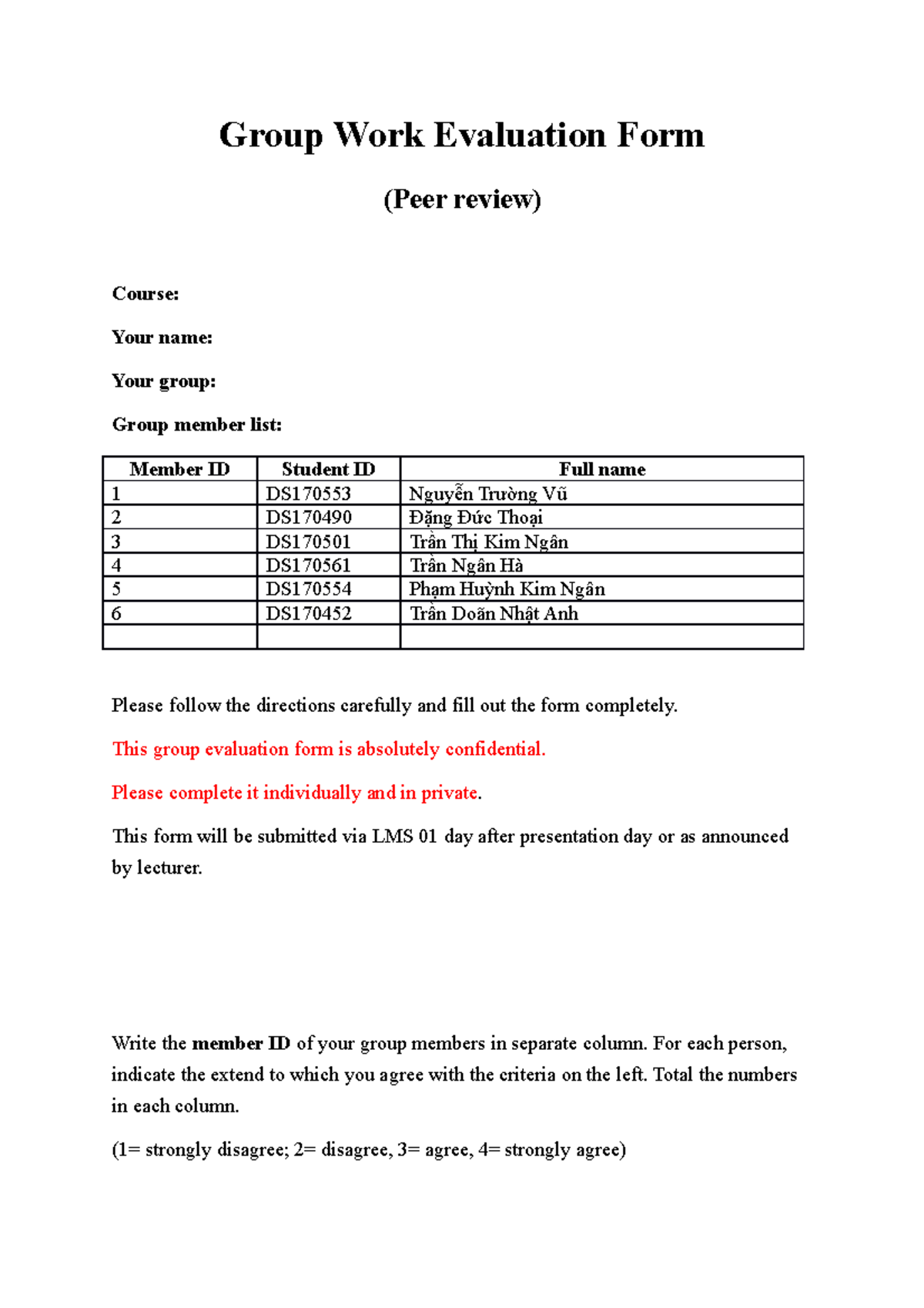 SP23-MKT101-Group Work Evaluation Form - Group Work Evaluation Form ...