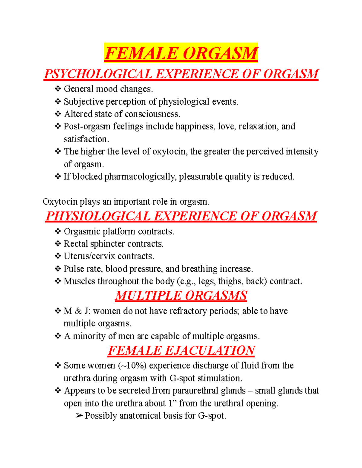Orgasm - FEMALE ORGASM PSYCHOLOGICAL EXPERIENCE OF ORGASM General mood ...