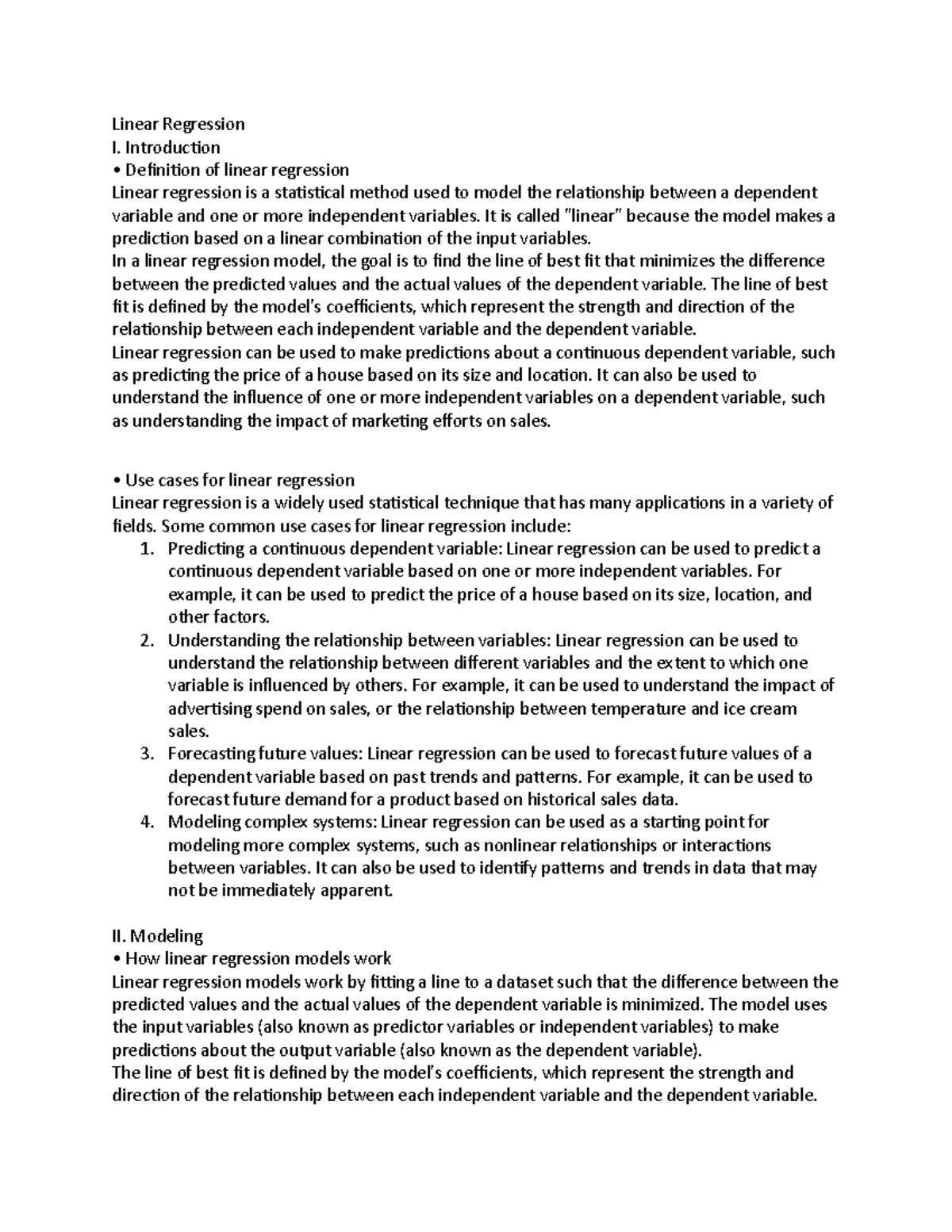 Linear Regression - Introduction Definition of linear regression Linear regression is a ...