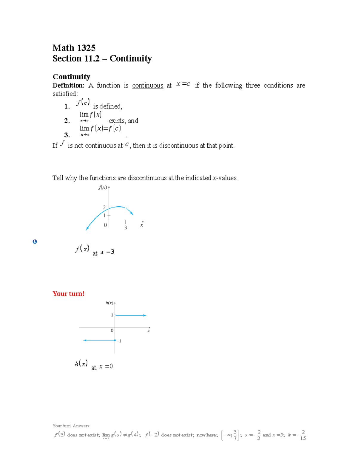 Section 11.2 - Continuity - Math 1325 Section 11 – Continuity ...