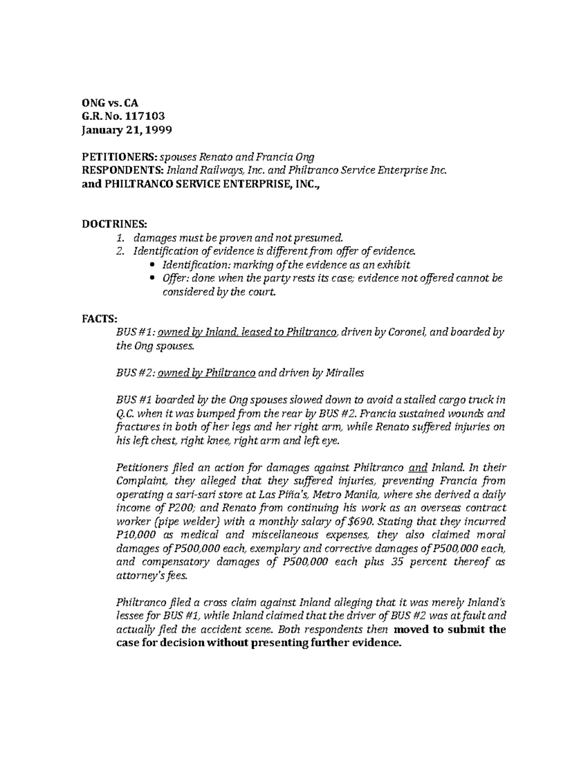 ONG-vs-CA - ONG vs. CA G. No. 117103 January 21, 1999 PETITIONERS ...