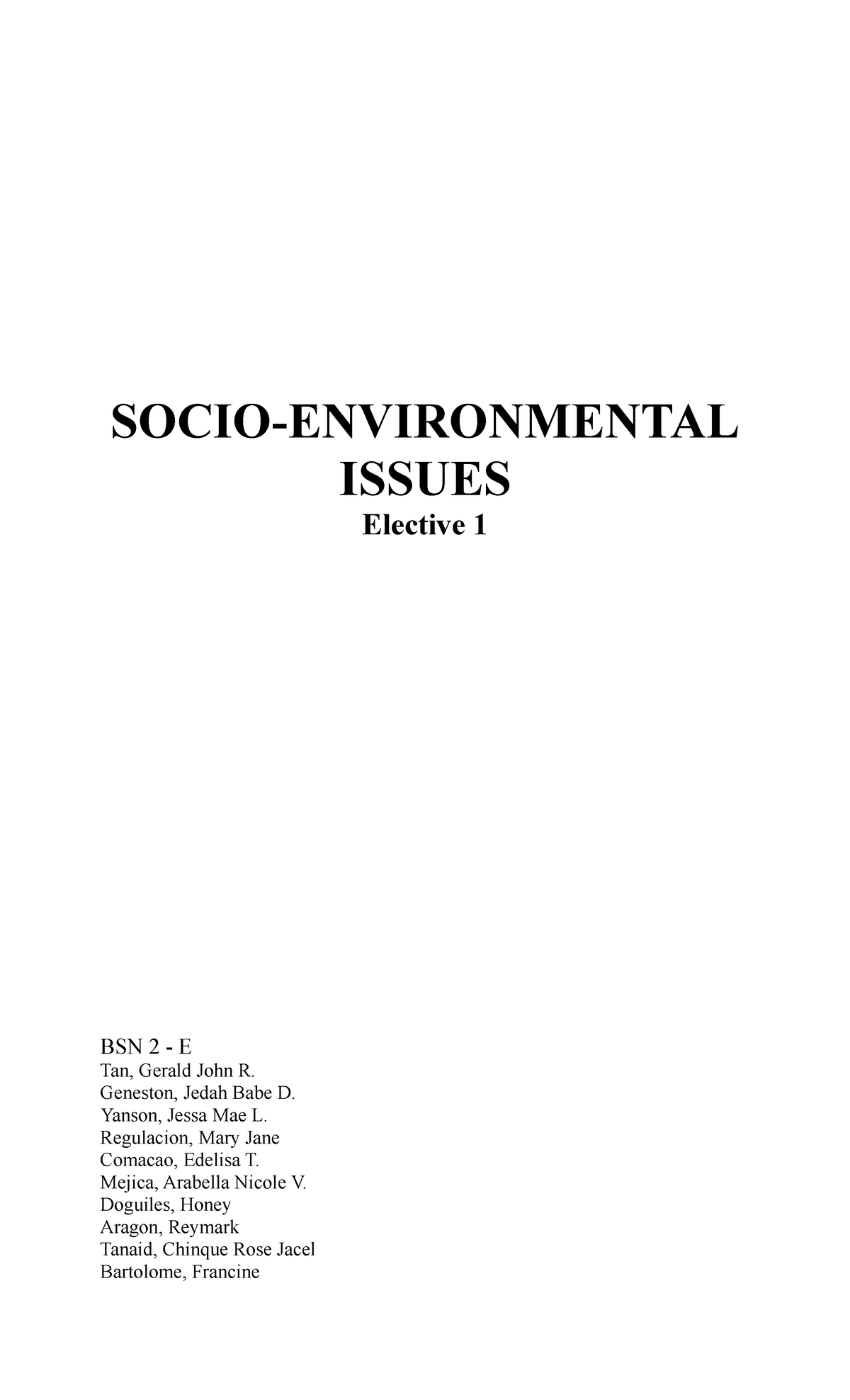 Inbound 2957765653031697680 - SOCIO-ENVIRONMENTAL ISSUES Elective 1 BSN ...