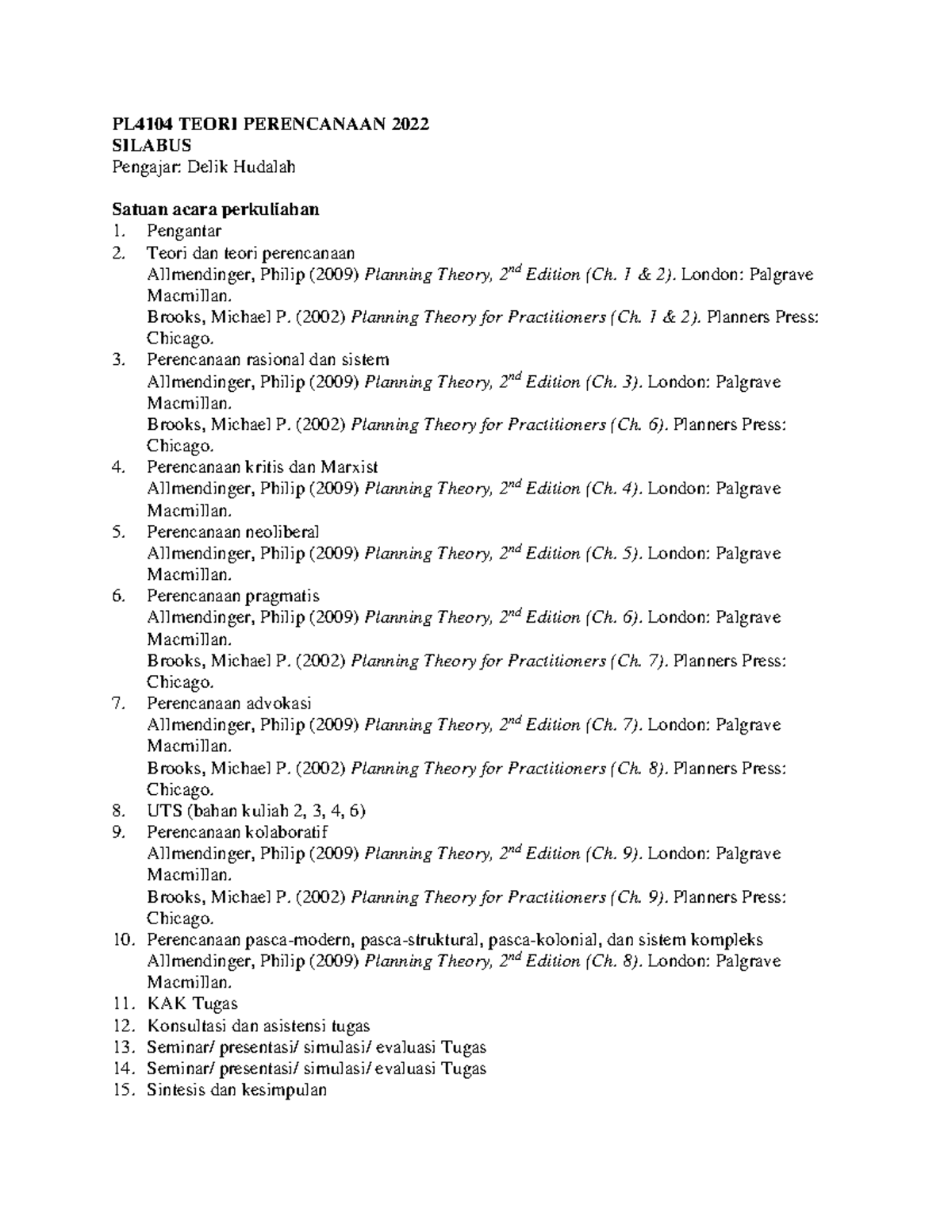 1661480895208 Silabus Pl4104 Tp 2022 08 23 Pl4104 Teori Perencanaan
