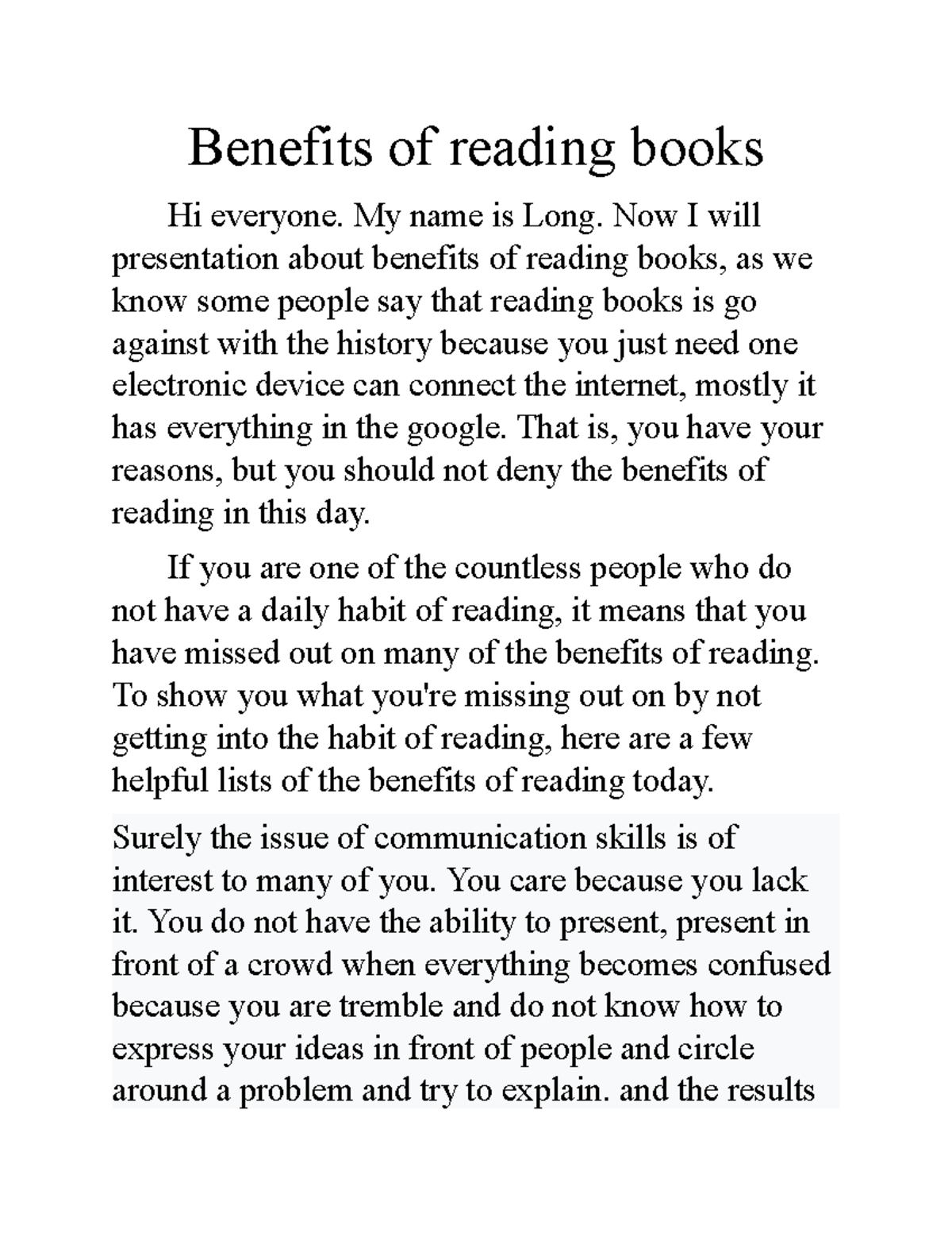 Midterm topic about Benefits of reading books - Wolf - Benefits of ...