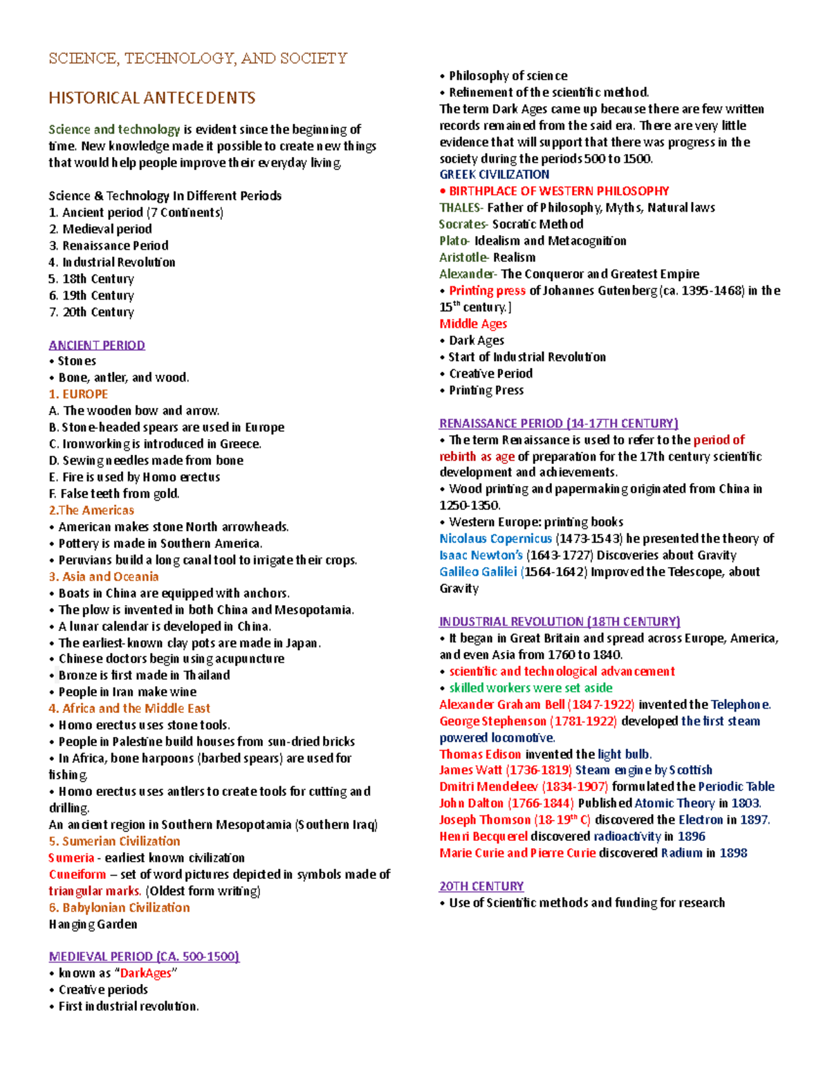 STAS Transes - PRELIM LESSON - HISTORICAL ANTECEDENTS Science and ...