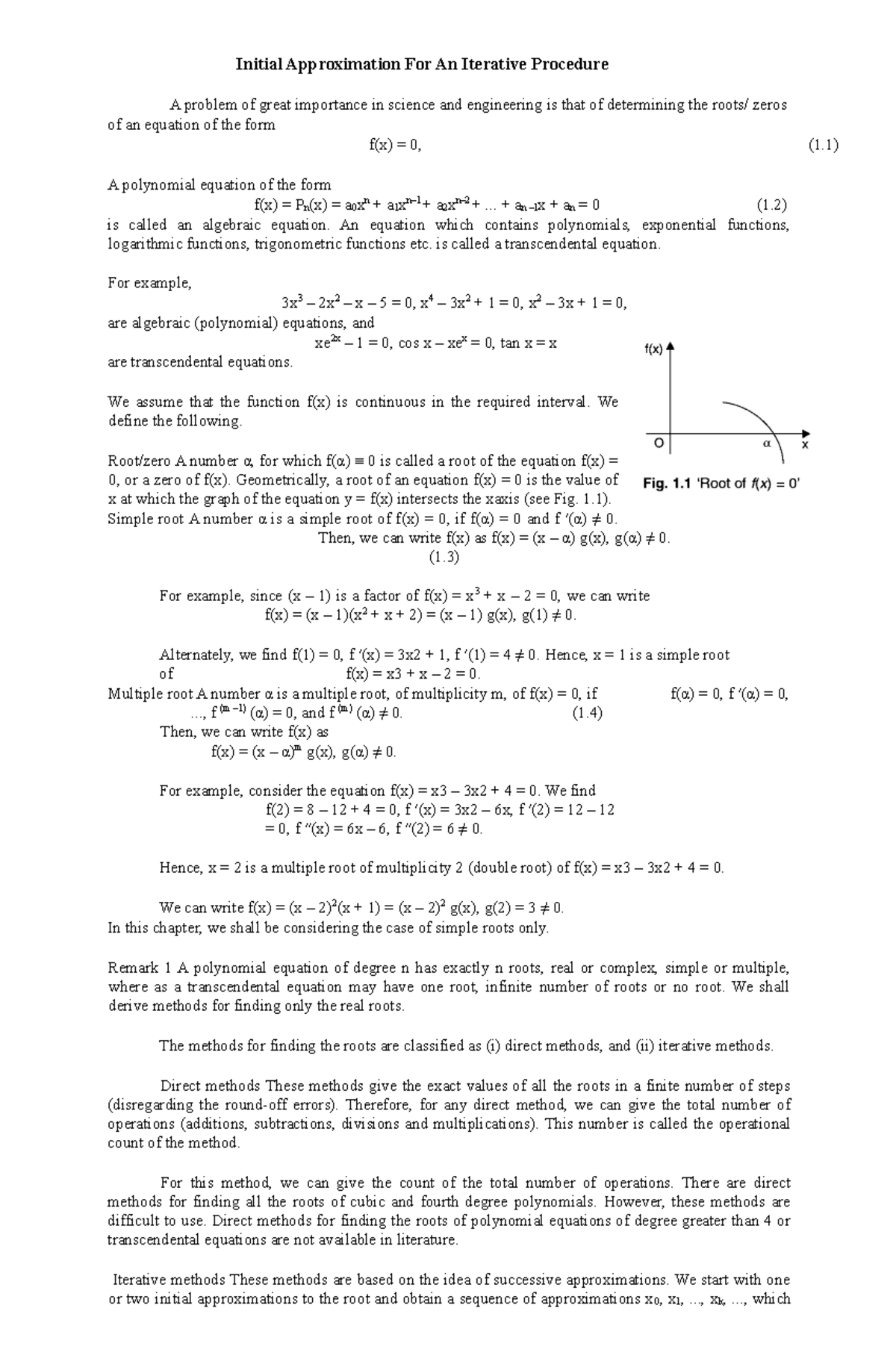 Initial Approximation For An Iterative Procedure - .. + an –1x + an = 0 (1) is called an ...
