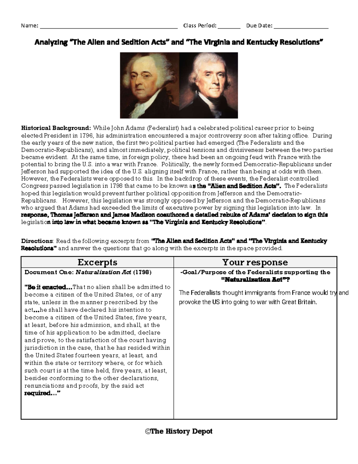 Alien and Sedition Acts - Name ...