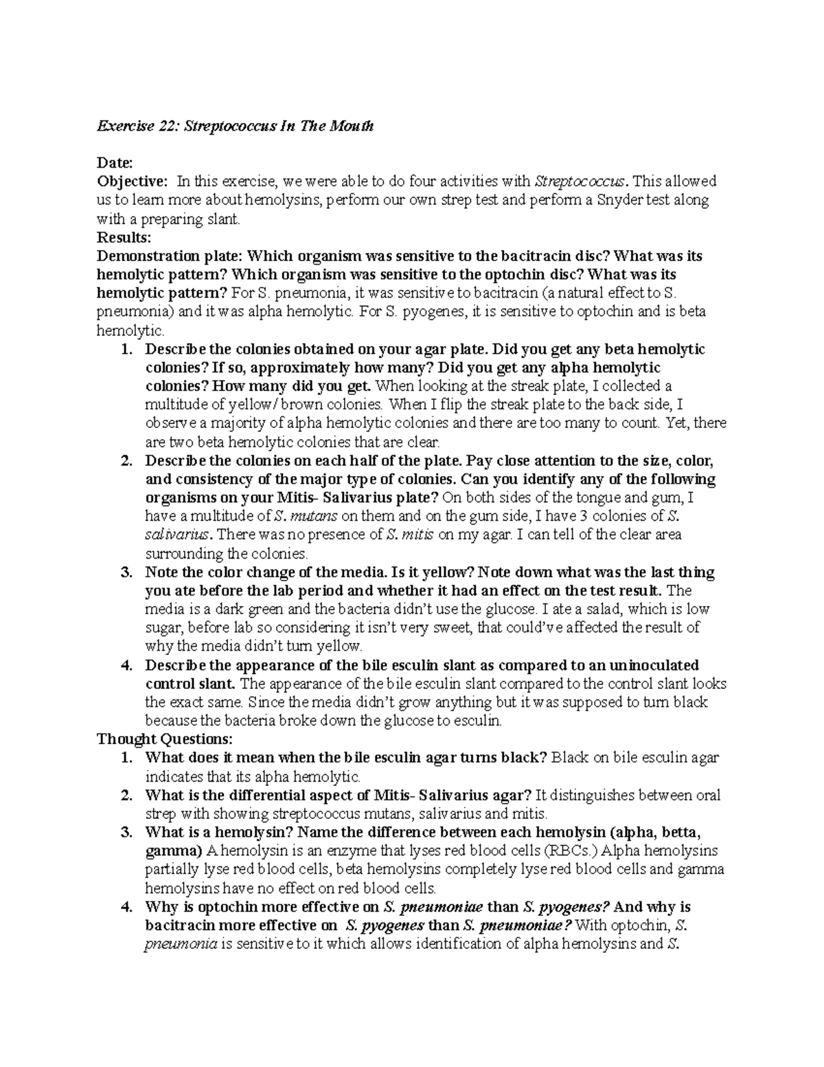 Exercise 22 - Dr. Randall Mark Jeter - Exercise 22: Streptococcus In ...