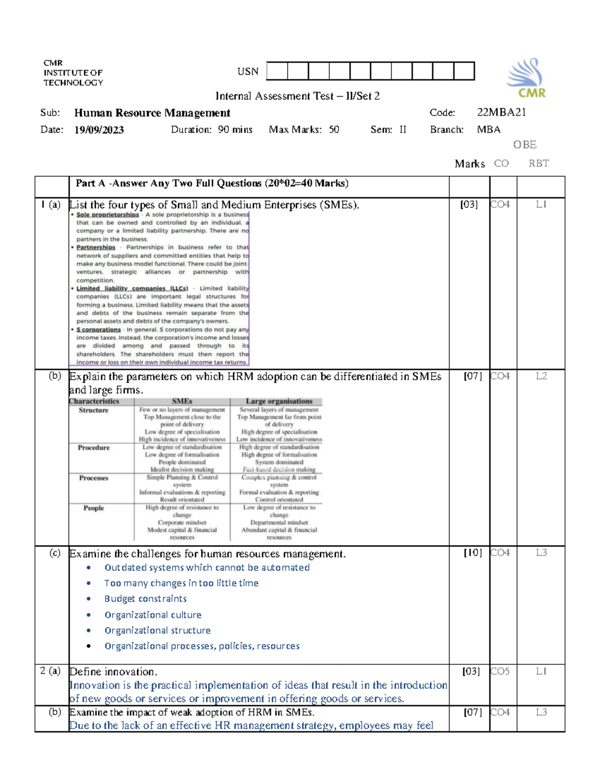 IAT 2 hrm - internal question paper with solution - CMR INSTITUTE OF ...
