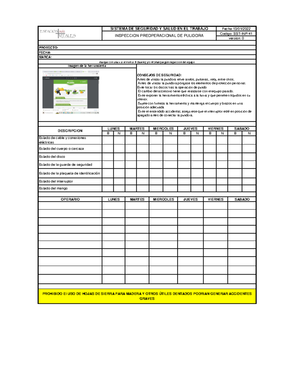 SST-INP-40 Inspeccion de herramientas electricas 2 - B N B N B N B N B ...