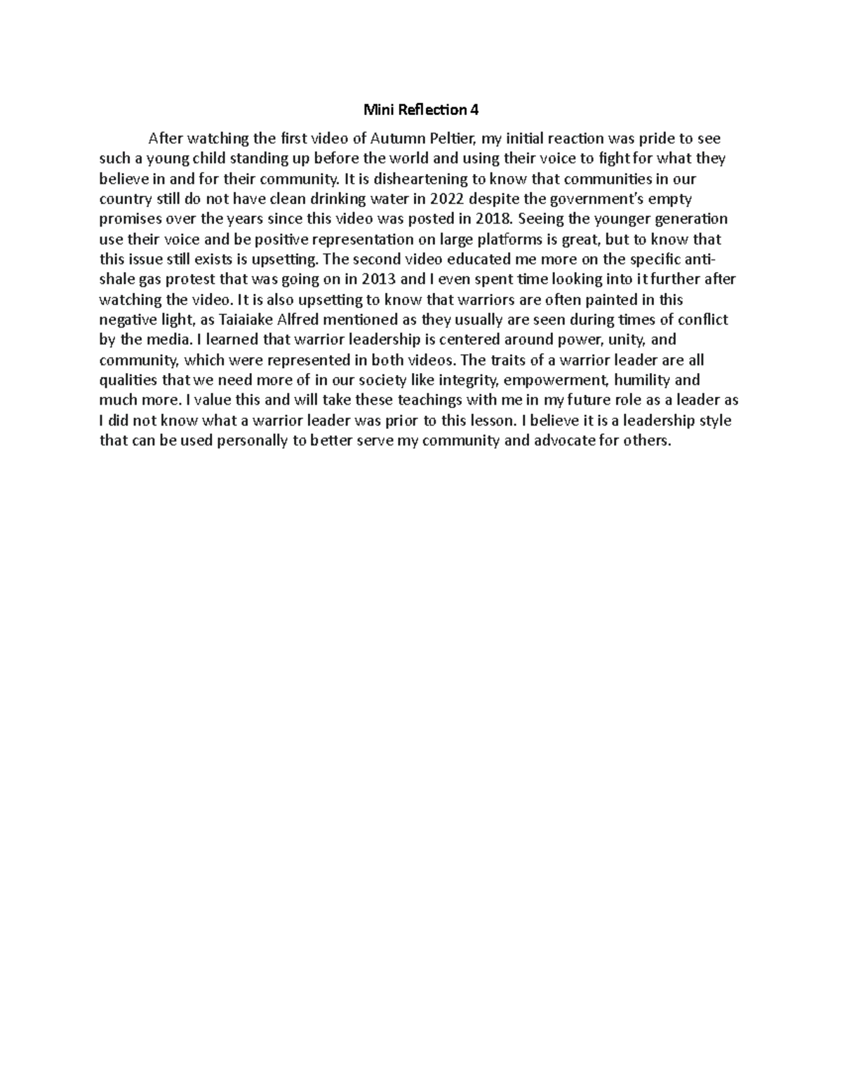 Mini Reflection 4 - weekly assignment - Mini Reflection 4 After ...