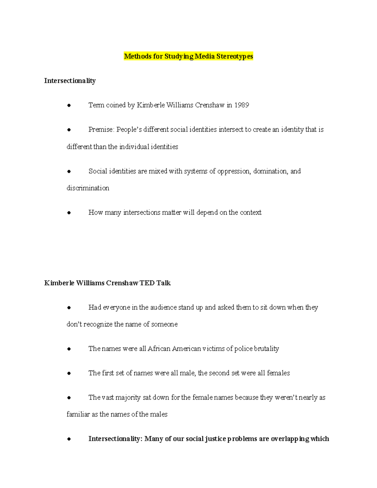 Media Stereotypes Capstone Notes Unit 1 Part 2 - Methods for Studying ...
