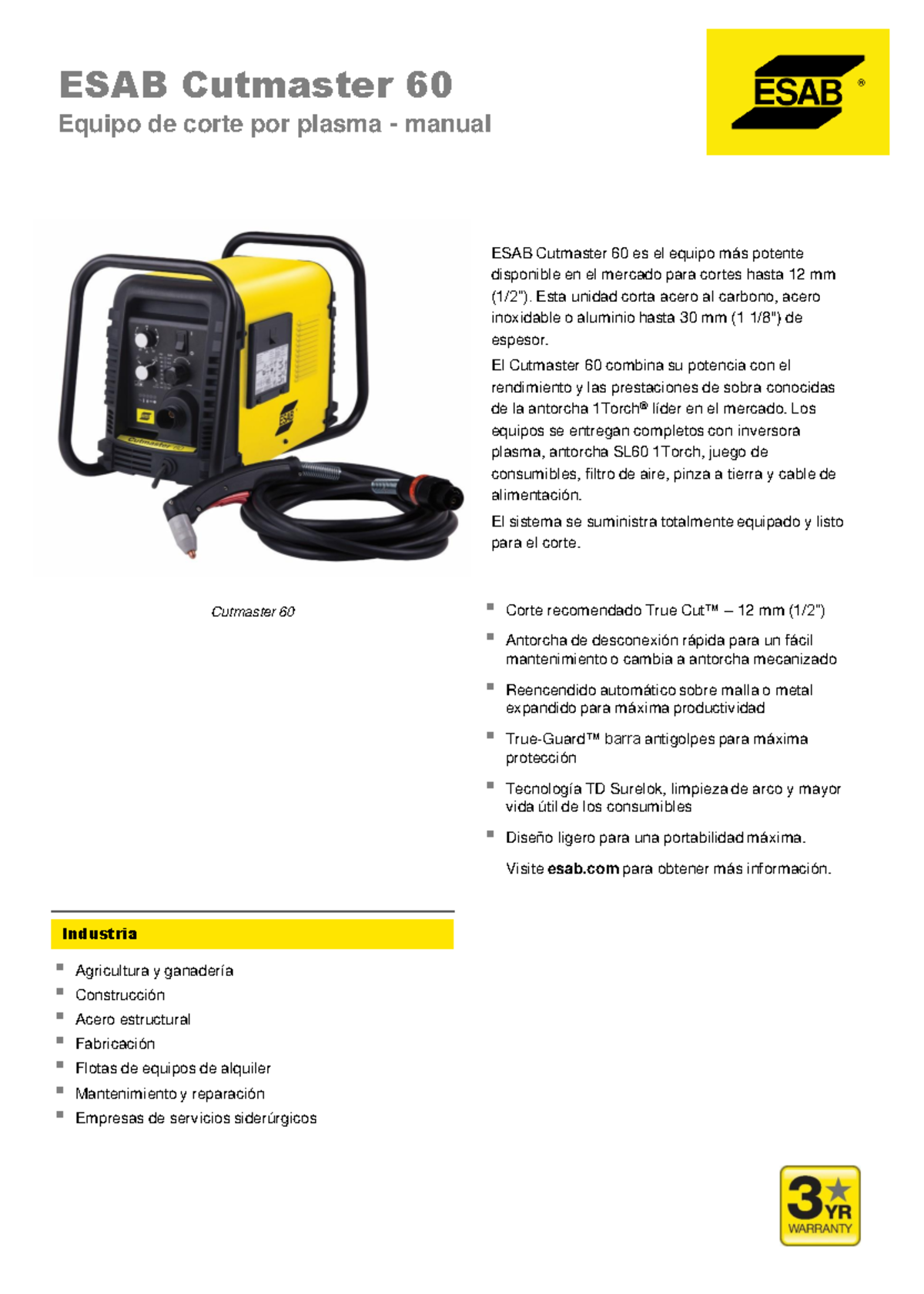 FT- Cutmaster-60-ES-Fact Sheet Cutmaster 60 - ESAB Cutmaster 60 Equipo ...