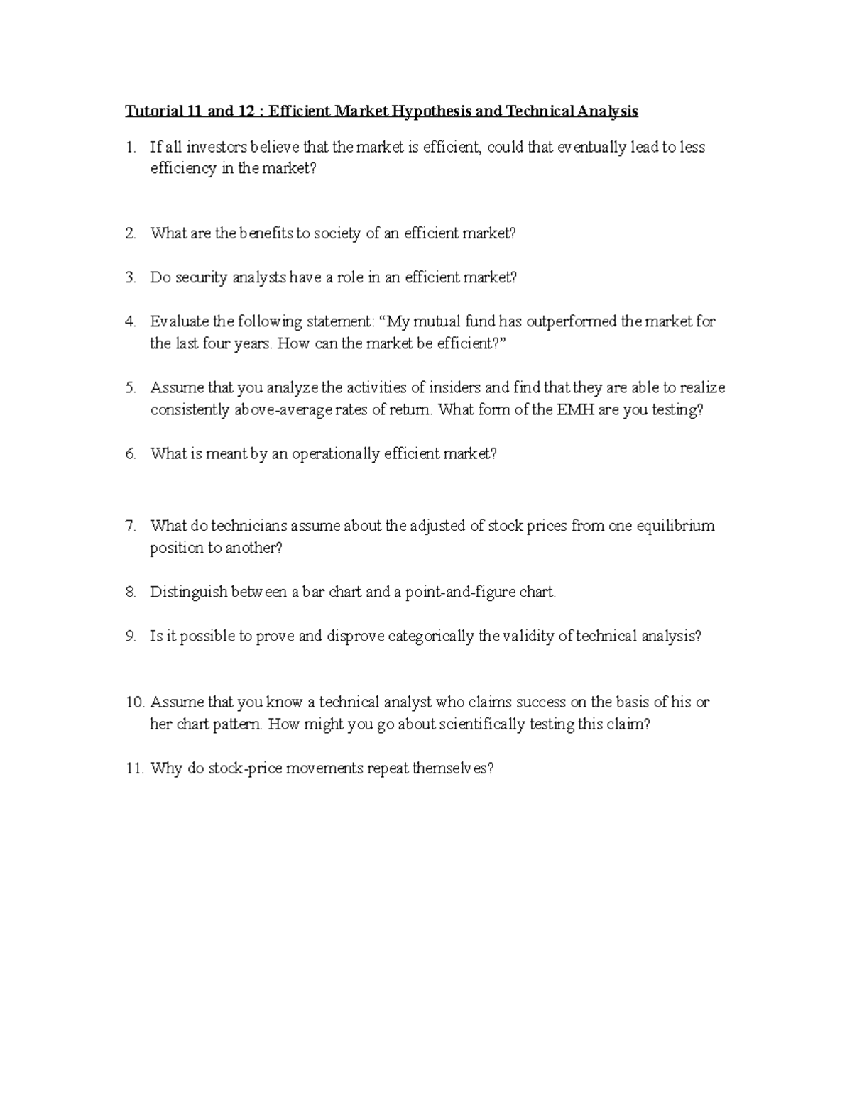 Tutorial 11 and 12 Q - qwerty - Tutorial 11 and 12 : Efficient Market ...
