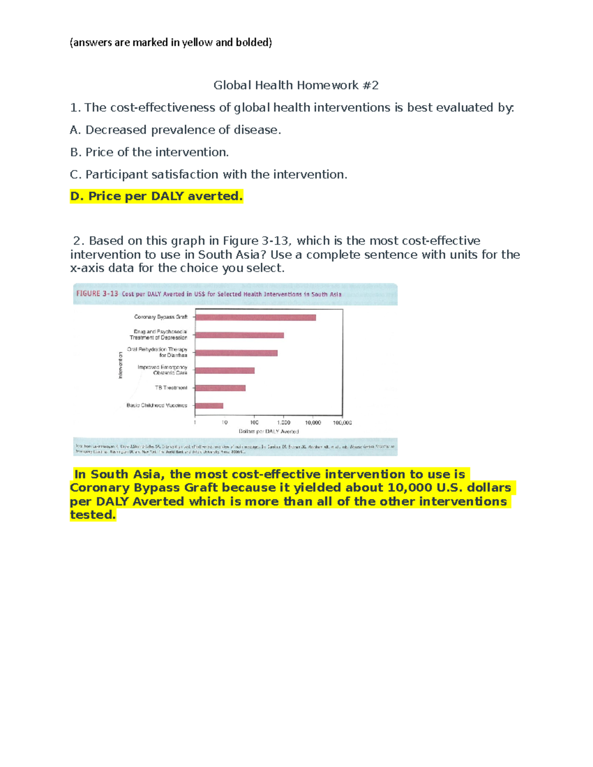 Global health Homework 2 - Decreased prevalence of disease. B. Price of ...