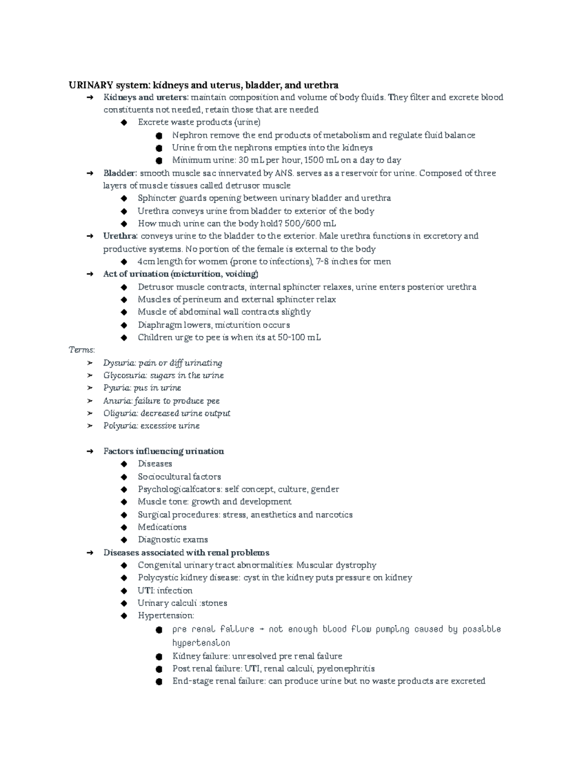 Exam 3 Professional Nursing - URINARY system: kidneys and uterus ...