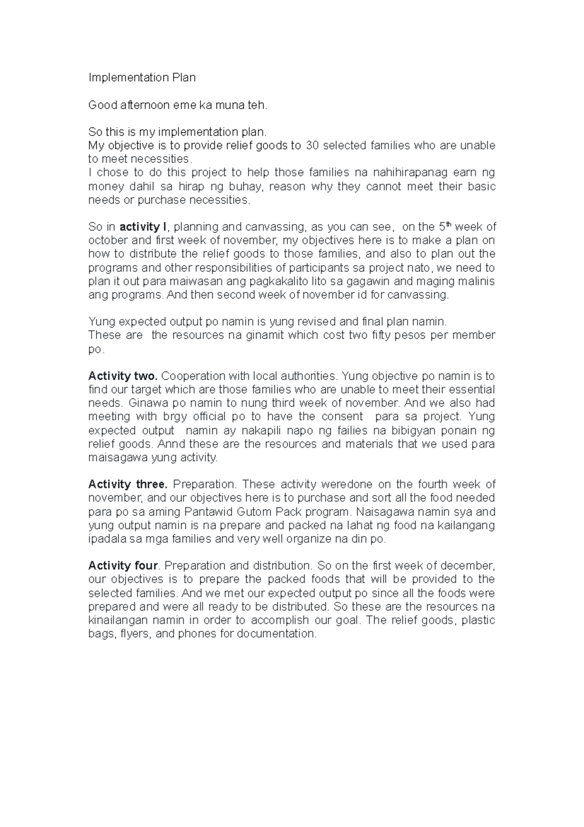 7. Implementation Plan Explanation Rosemarie - Implementation Plan Good ...