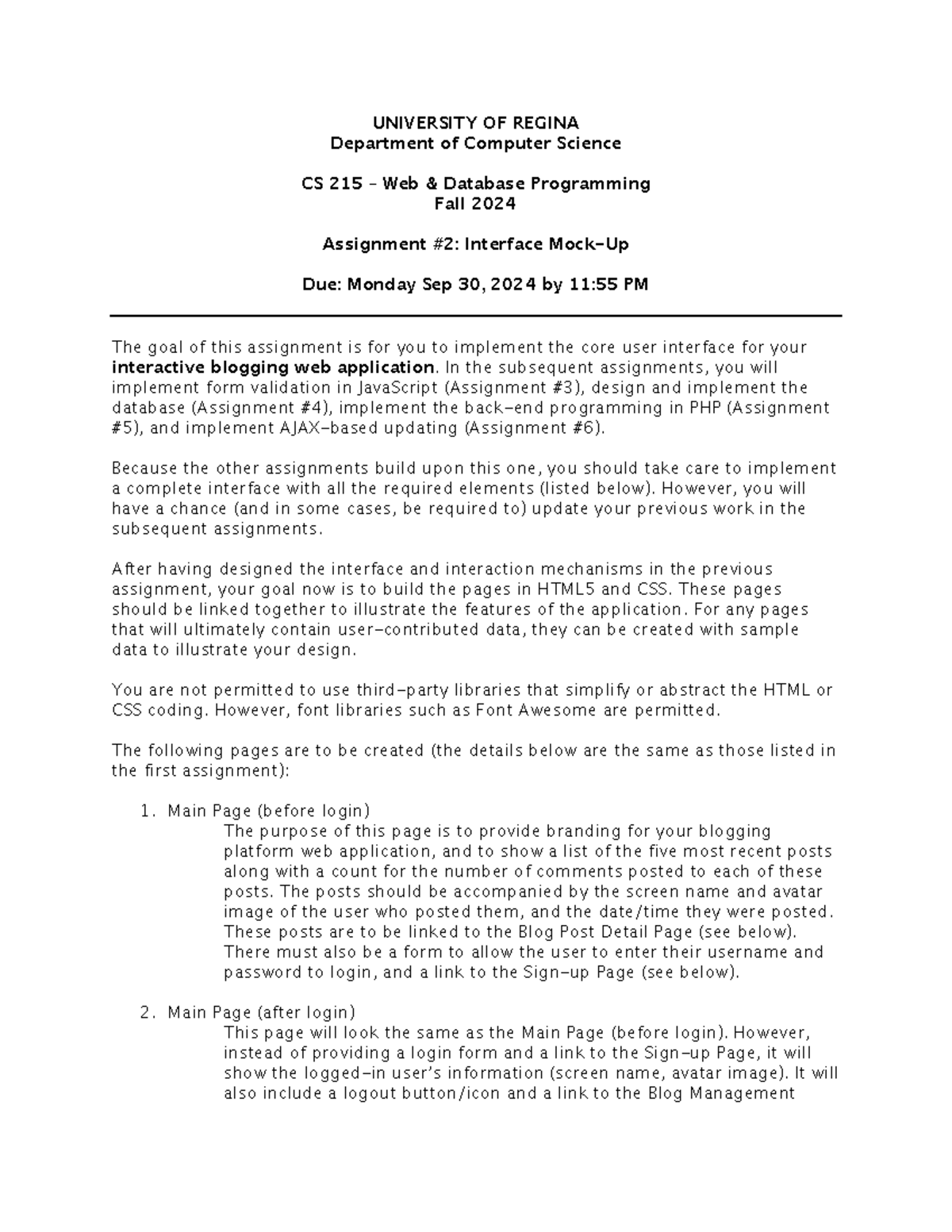 CS215-a2 - Assignment 2 CS 215 - UNIVERSITY OF REGINA Department of Computer Science CS 215 ...
