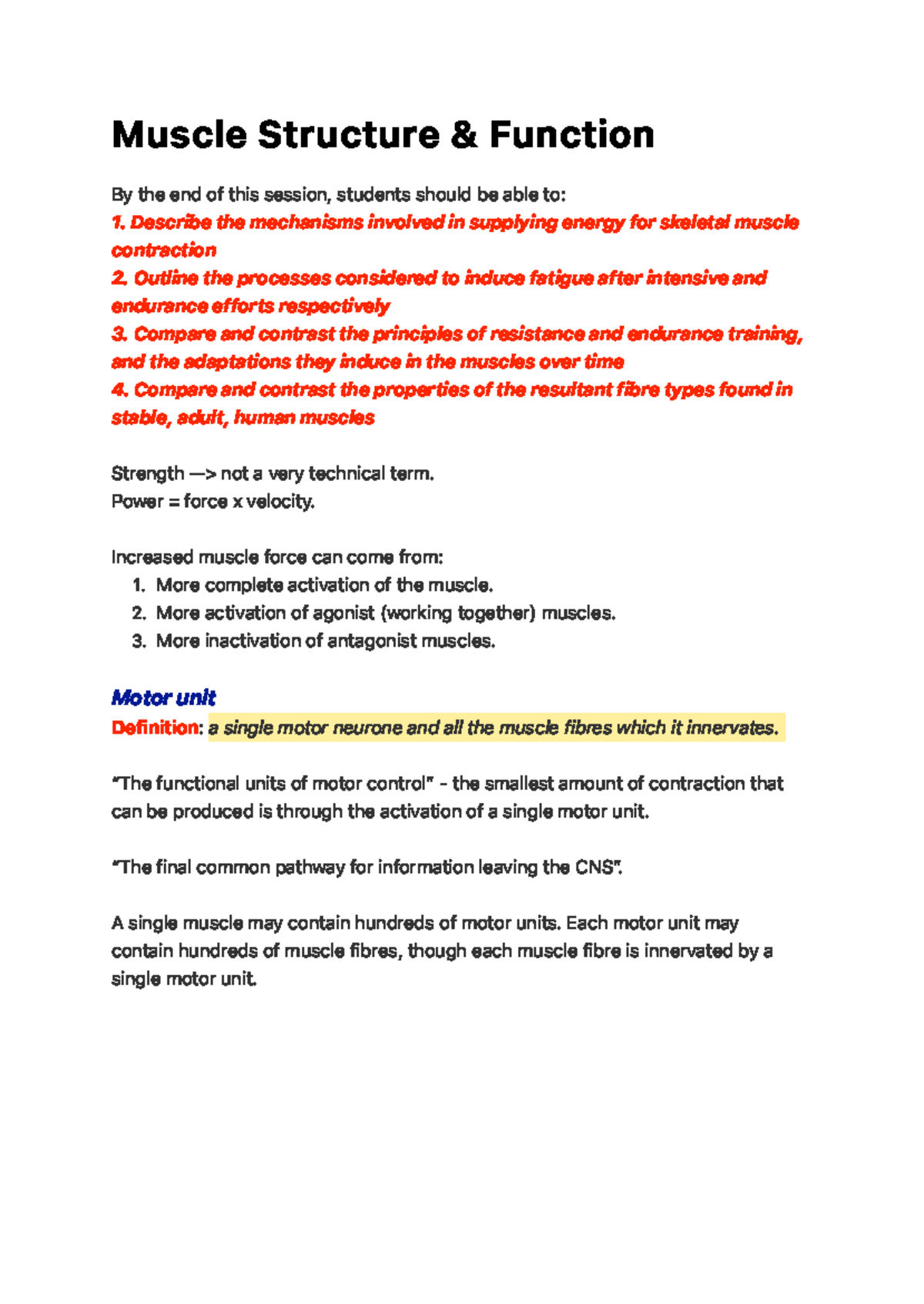 Muscle Structure and Function - M u s c l e S t r u c t u re & F u n c ...