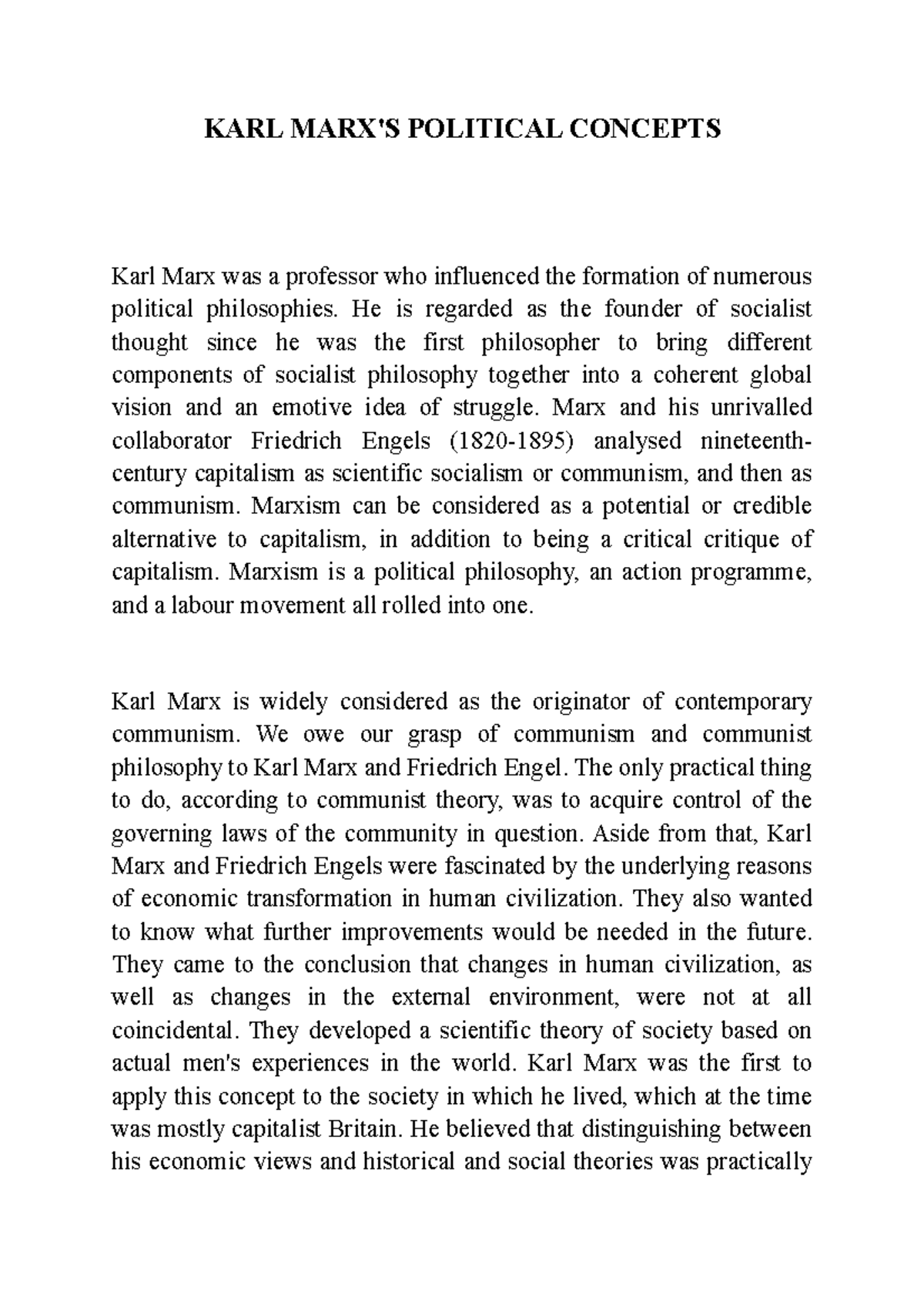 KARL MARX'S Political Concepts - KARL MARX'S POLITICAL CONCEPTS Karl ...