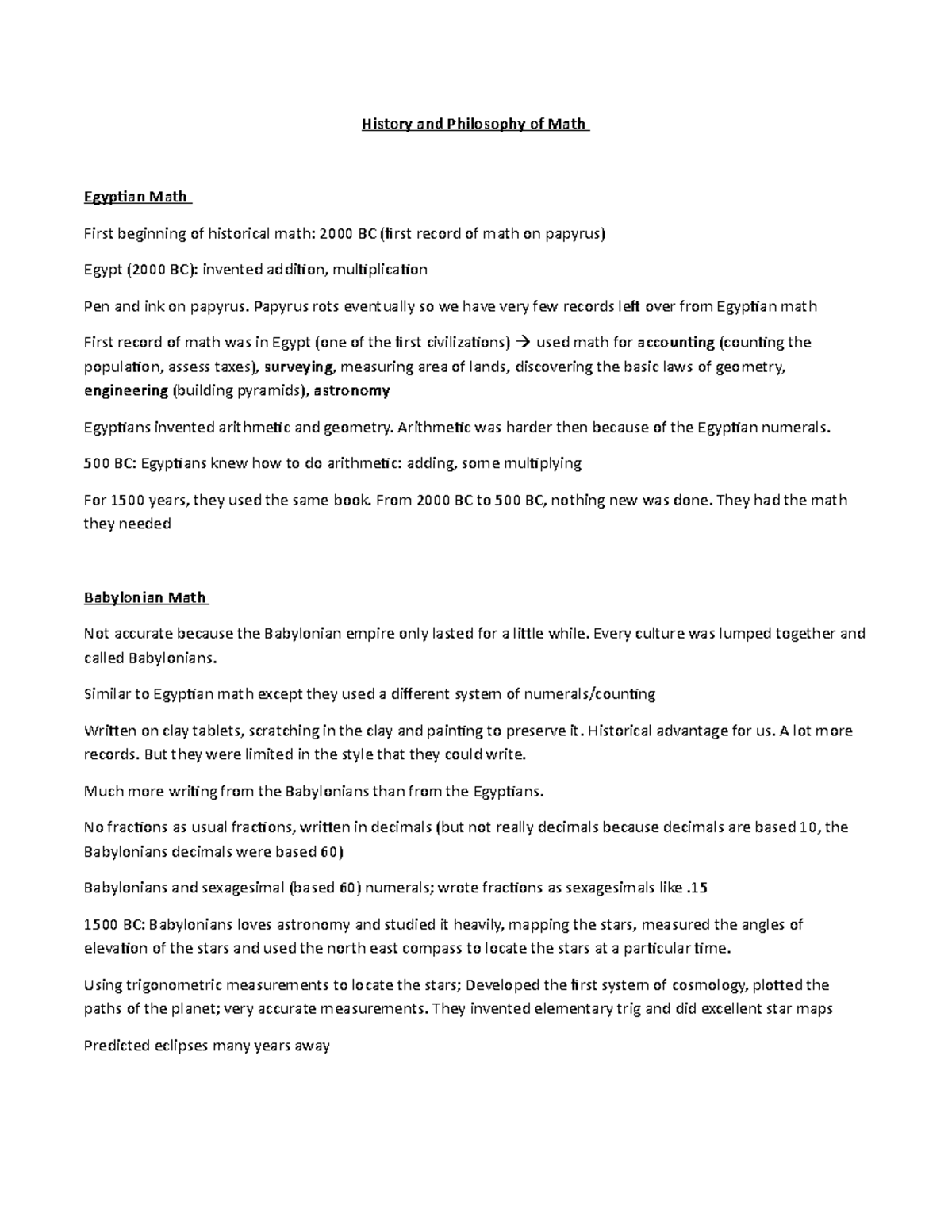 Lectures 1,2 and 3 - History and Philosophy of Math Egyptian Math First ...