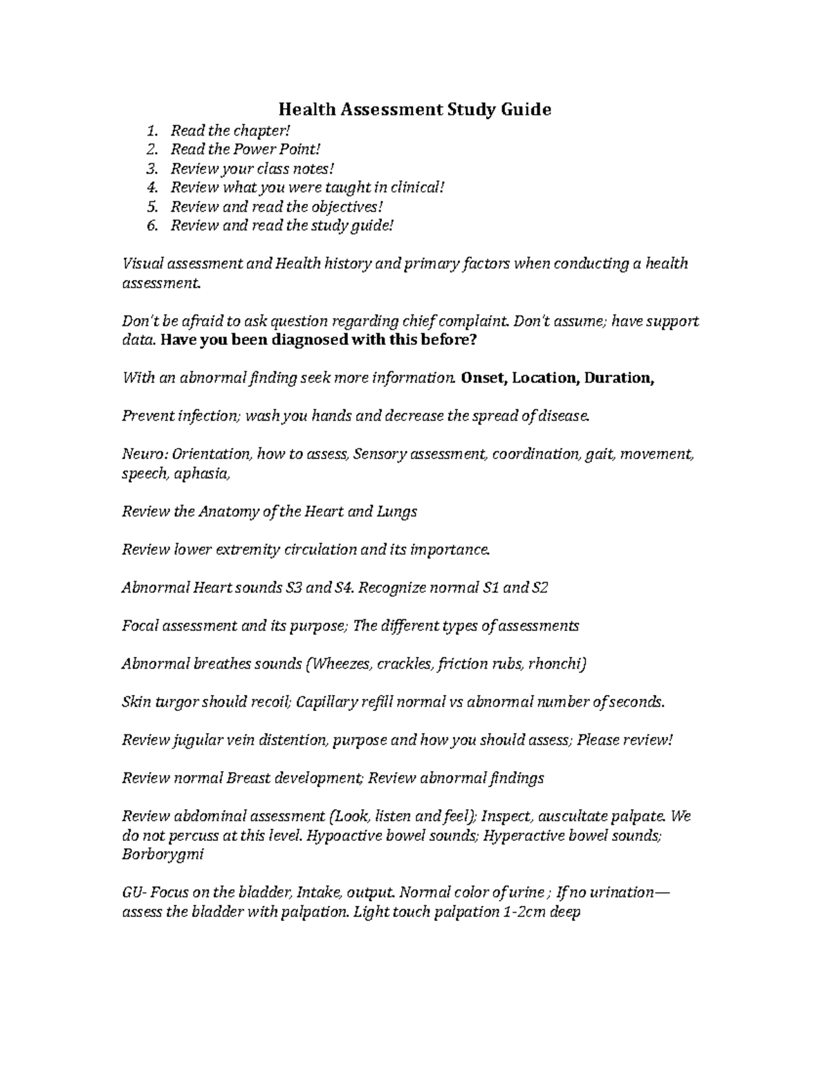 Health+Assessment+Study+Guide - Health Assessment Study Guide 1. 2. 3 ...