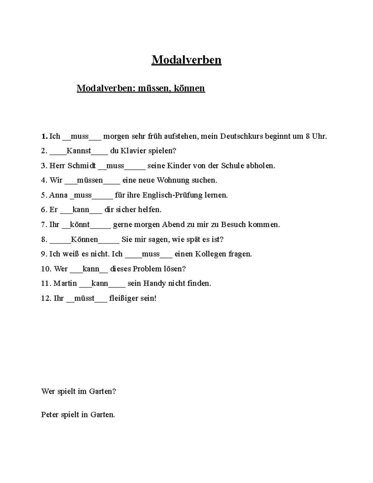 Übungen zu Modalverben + Lösungen - Modalverben Modalverben: müssen ...