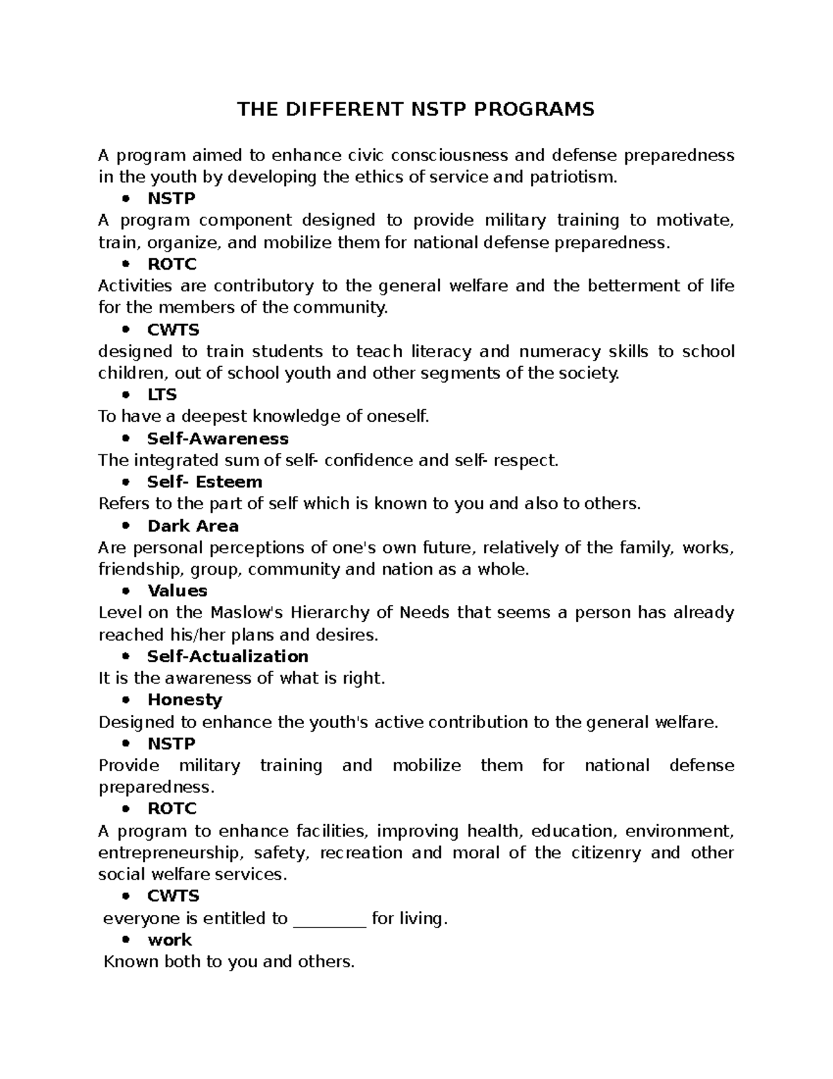 THE Different NSTP Programs - THE DIFFERENT NSTP PROGRAMS A program ...