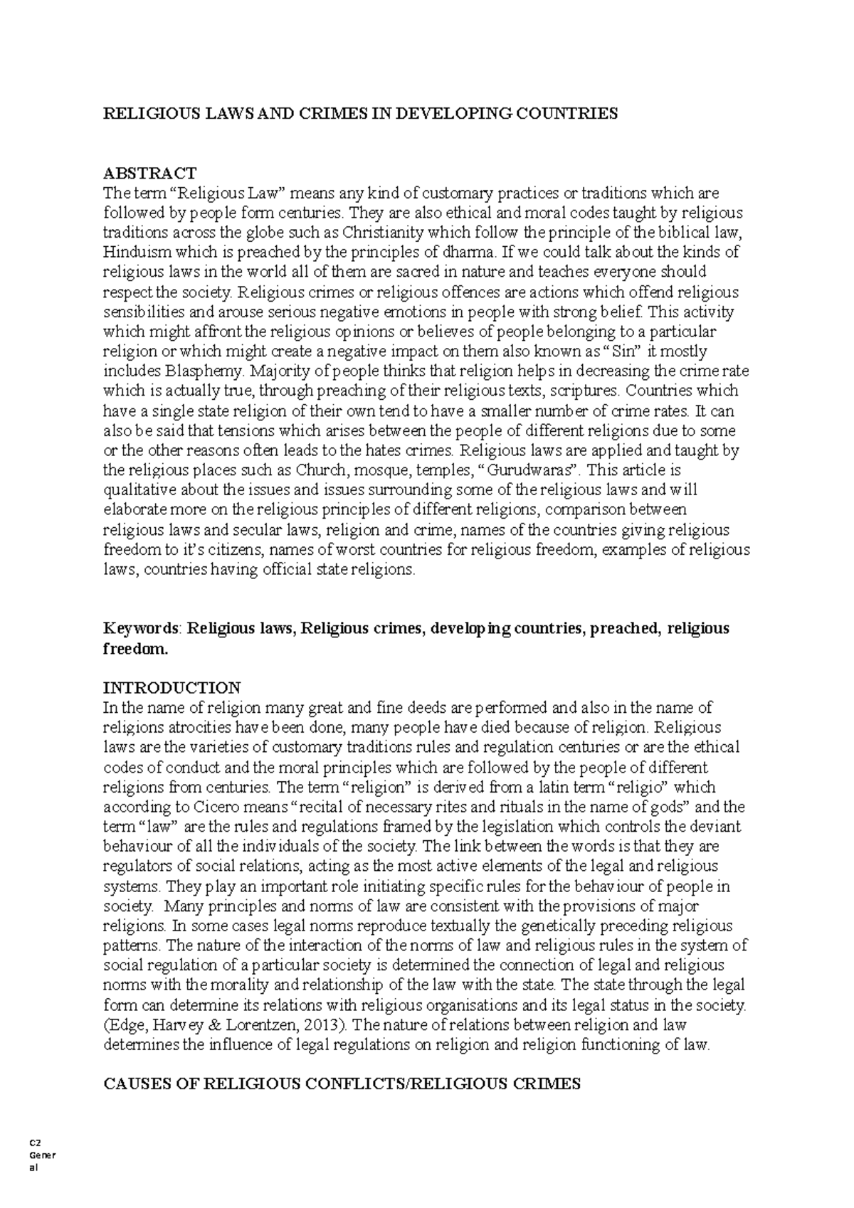 Religious LAWS AND Crimes IN Developing Countries - RELIGIOUS LAWS AND ...