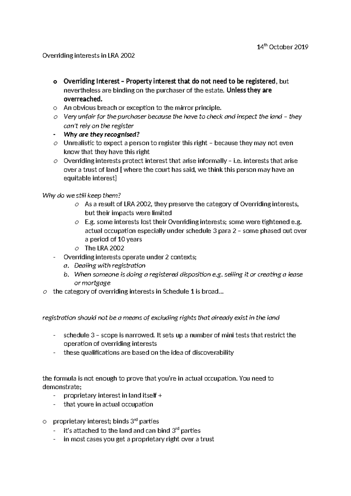 Overriding Interests - 14th October 2019 - 14 th October 2019 ...