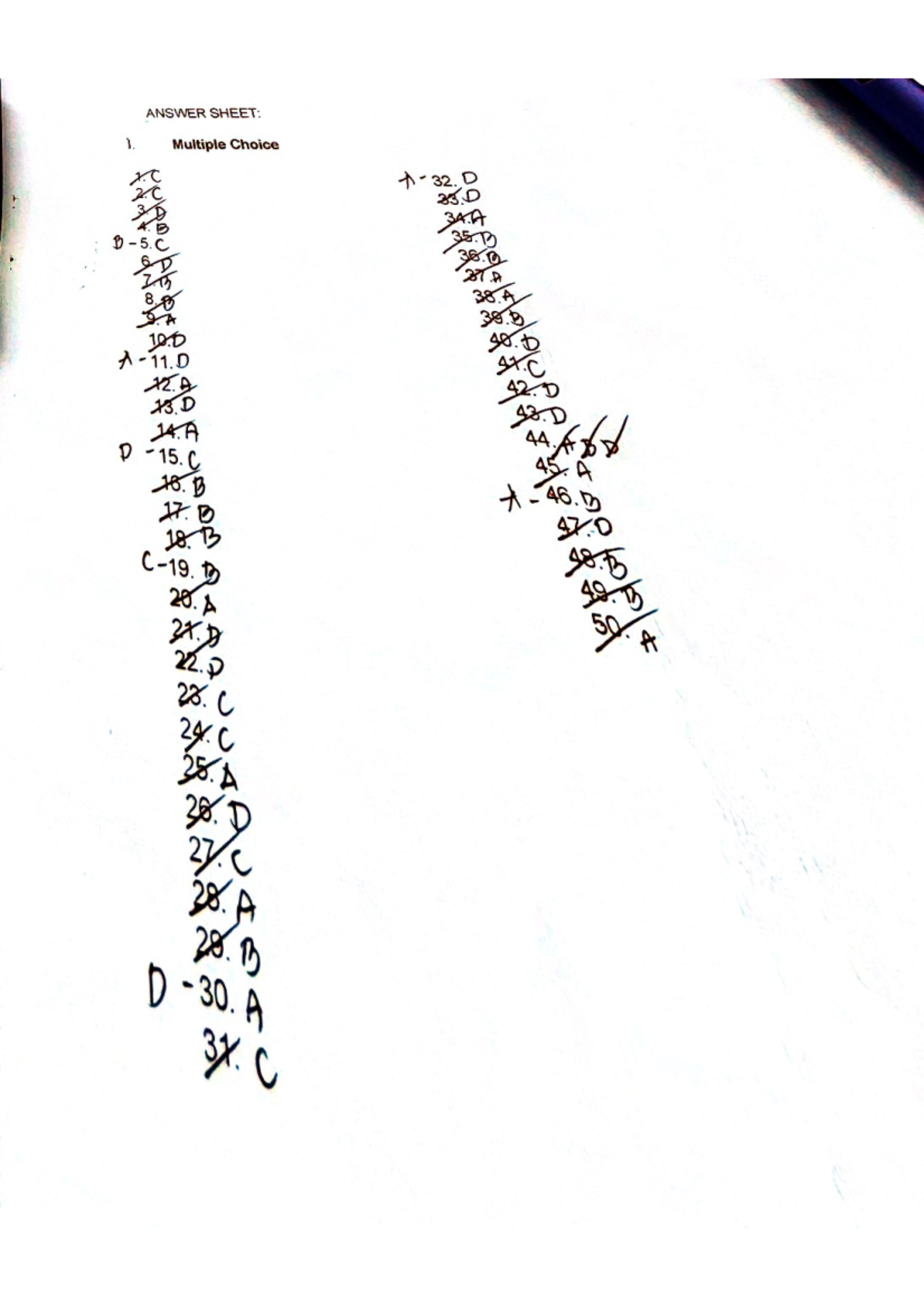 Ms lab midterm unit test - ANSWER SHEET: Multiple Choice 3 D 34 6 35 I ...