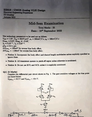 EE618 Quiz 1 Papers AND solution - EE618- CMOSAnalogVLSIDesign ElectricalEngineeringDepartment I ...