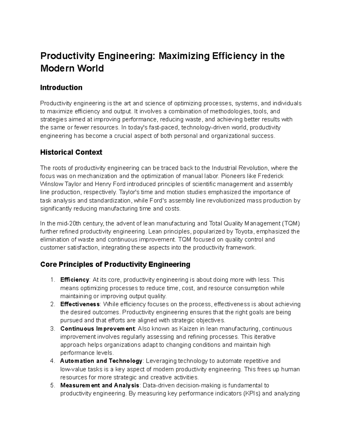 Productivity Engineering Maximizing Efficiency in the Modern World ...