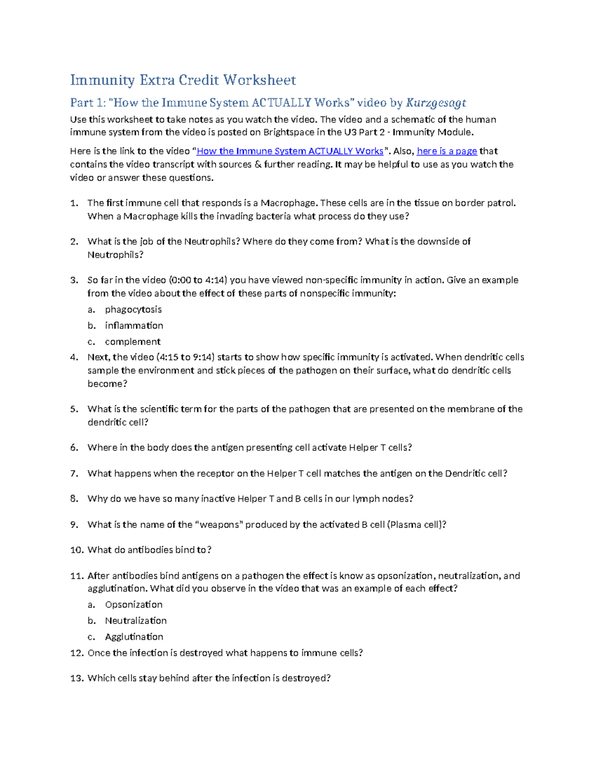 Immunity Extra Credit - assignment - Immunity Extra Credit Worksheet ...