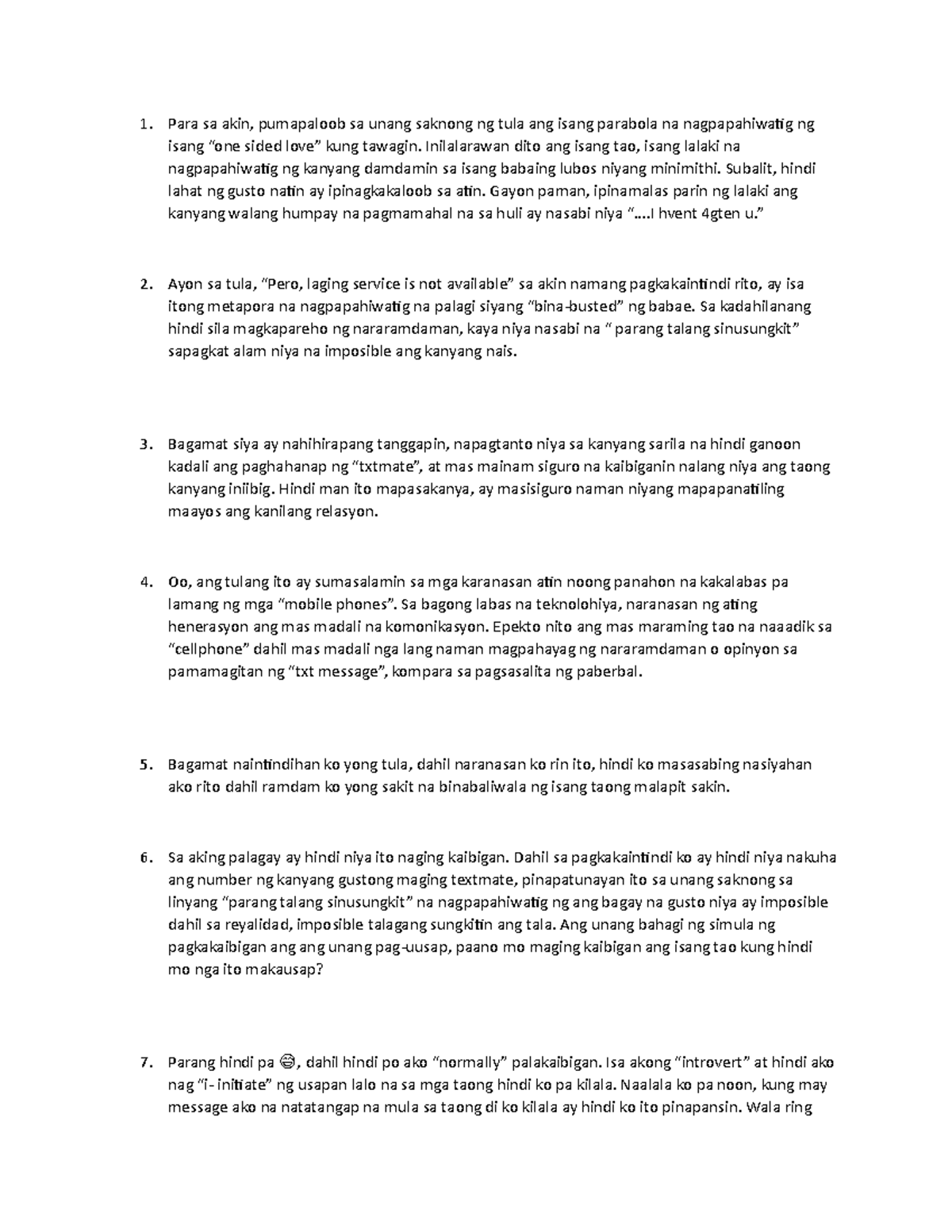 Fil 103 – 2nd quiz - Filipino 103 quiz - Para sa akin, pumapaloob sa ...