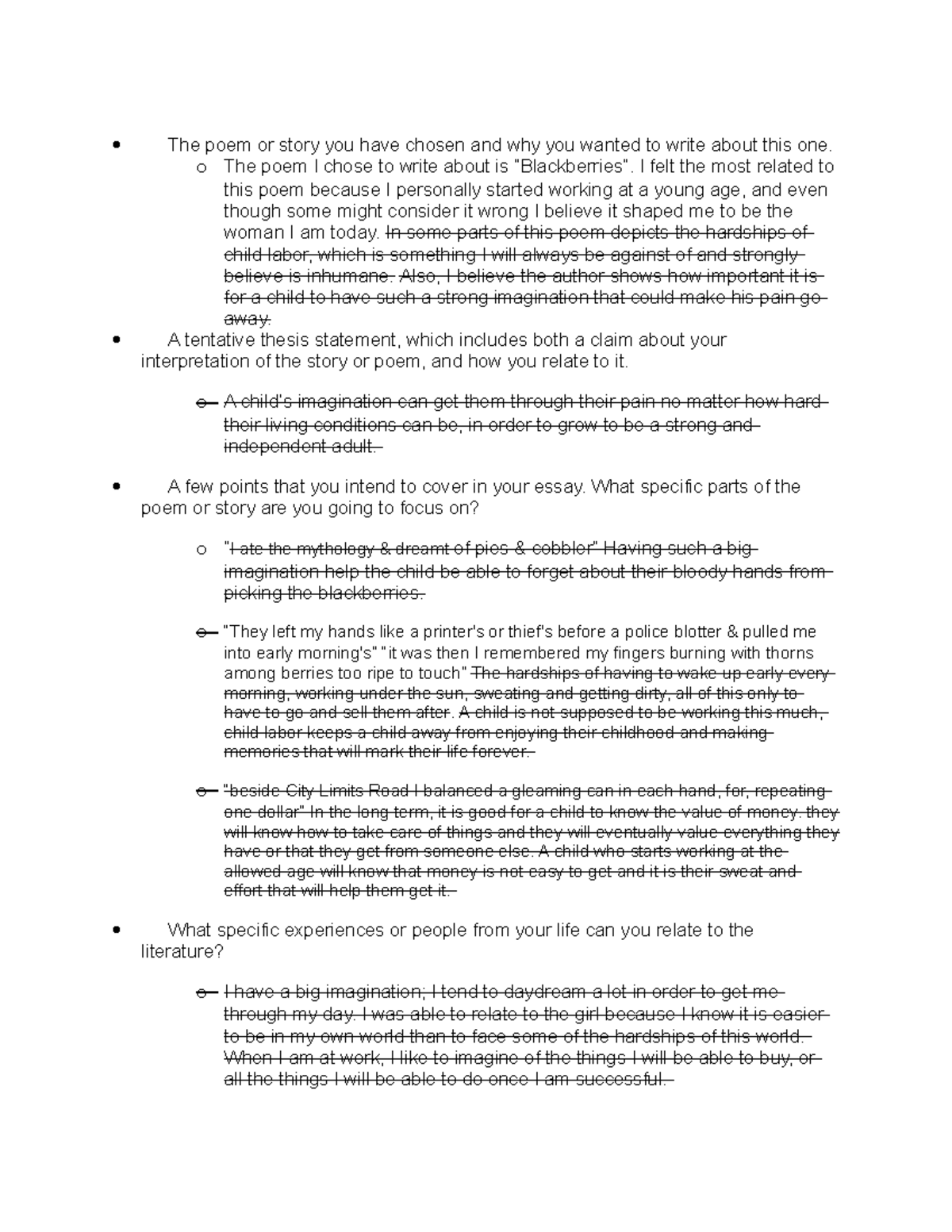Essay Outline 1 - The poem or story you have chosen and why you wanted ...