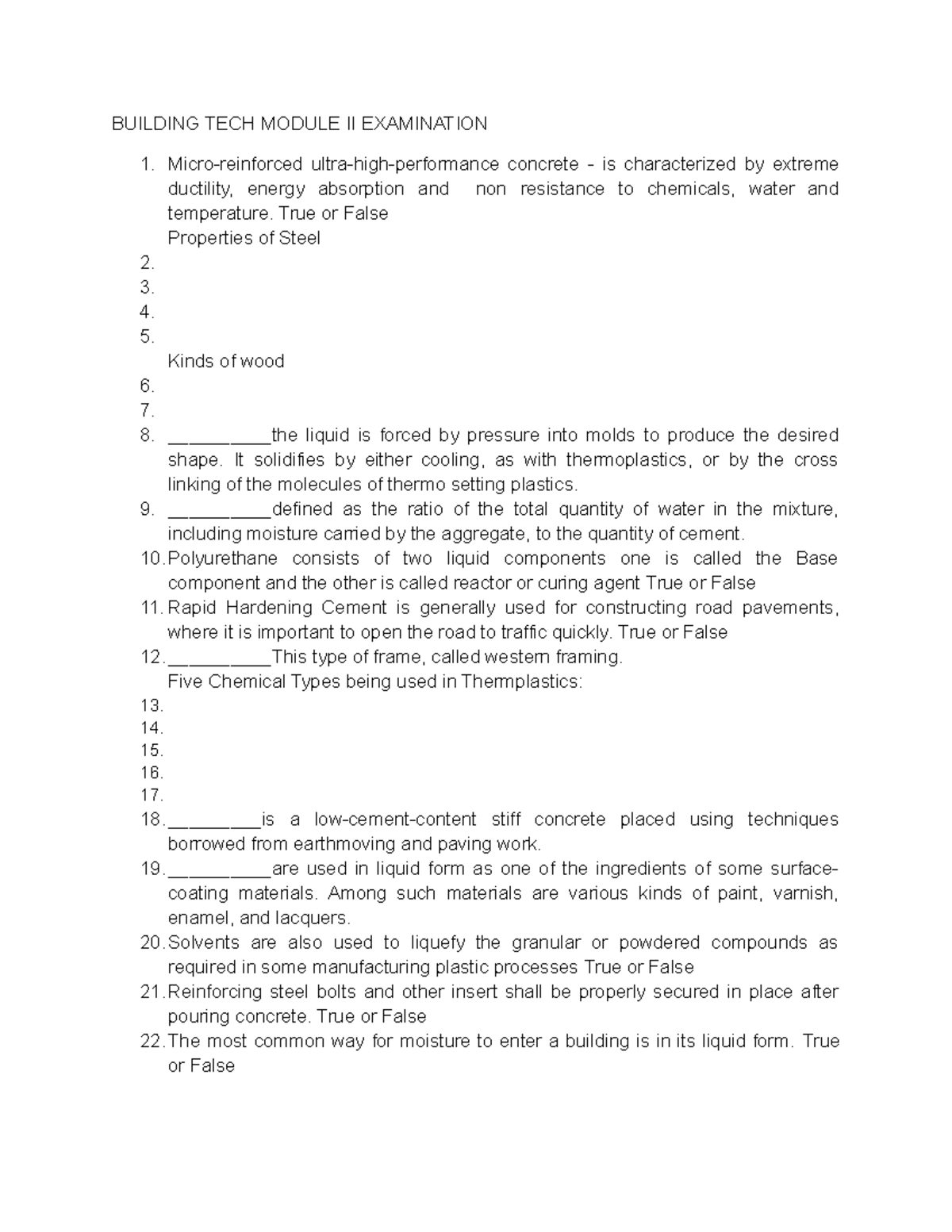 Questions B52 Module 2 EXAM BLDG TECH - Copy - BUILDING TECH MODULE II ...